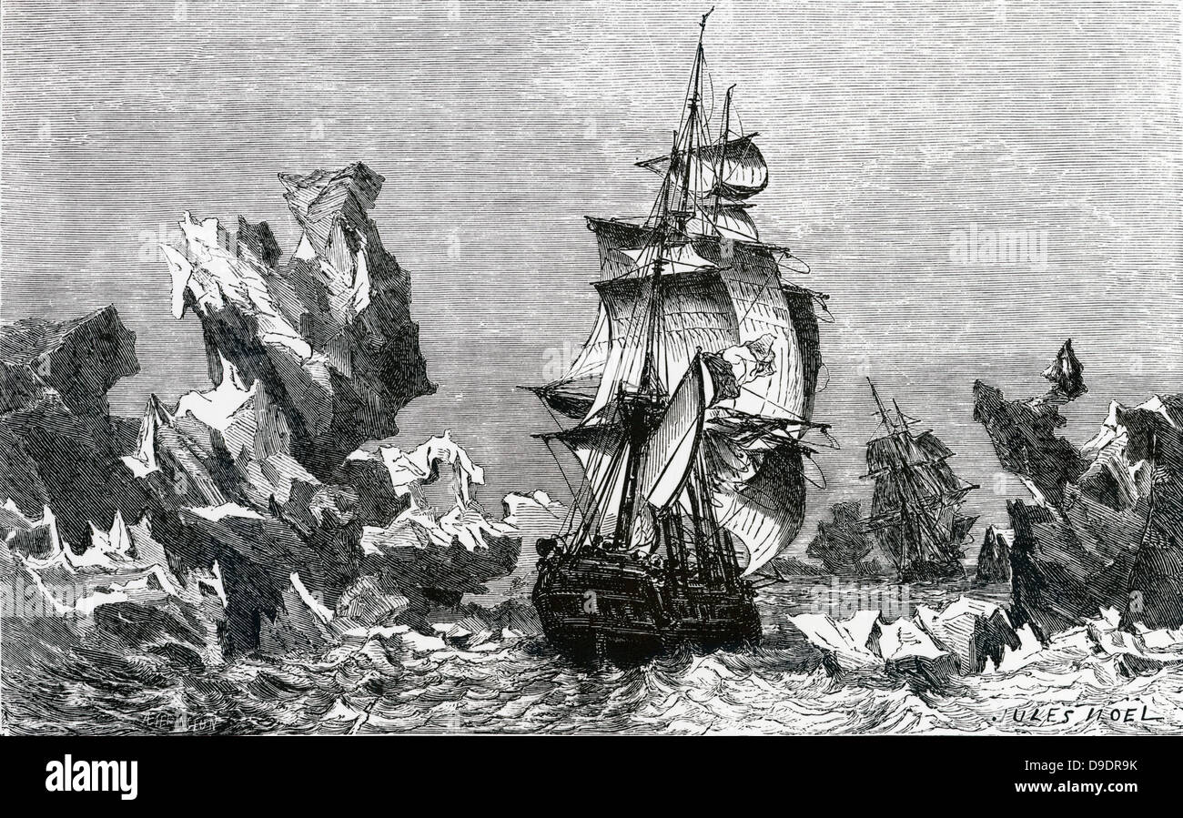French corvettes 'Astrolabe' and 'Zelee' among Antarctic icebergs 1837 ...