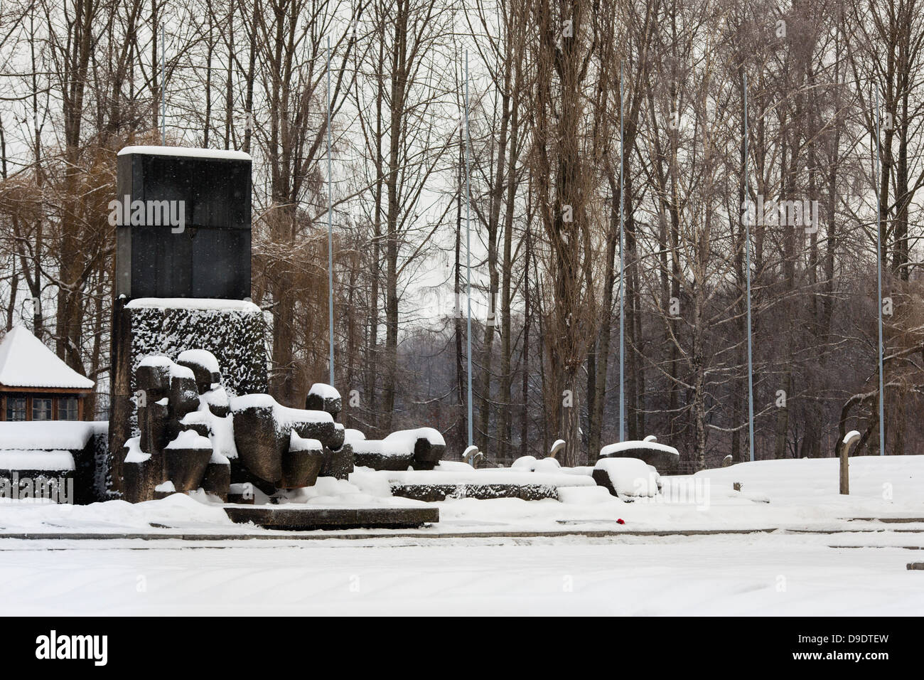 Monument in snow at Auschwitz concentration camp, Poland, Europe Stock ...