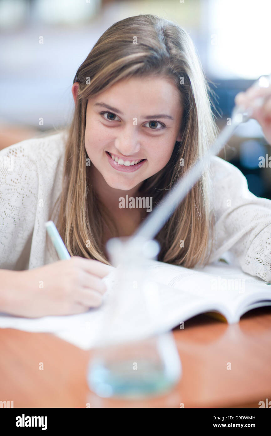 School girl enjoying science lesson Stock Photo - Alamy
