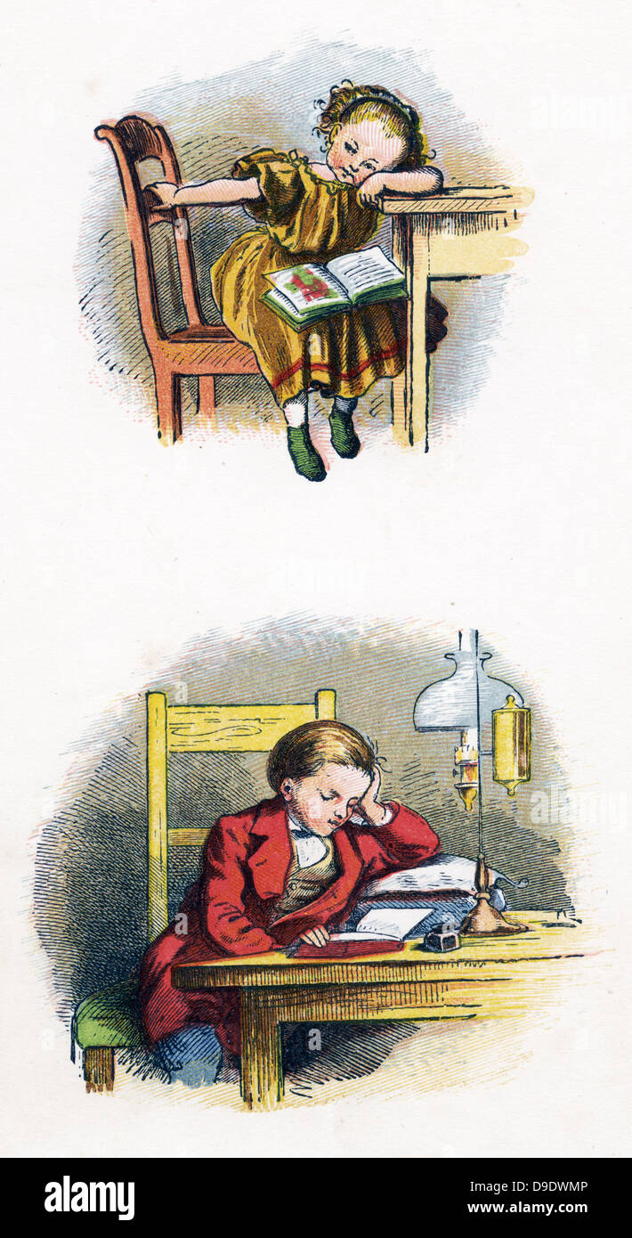 Children reading. German illustration 1871 Stock Photo - Alamy