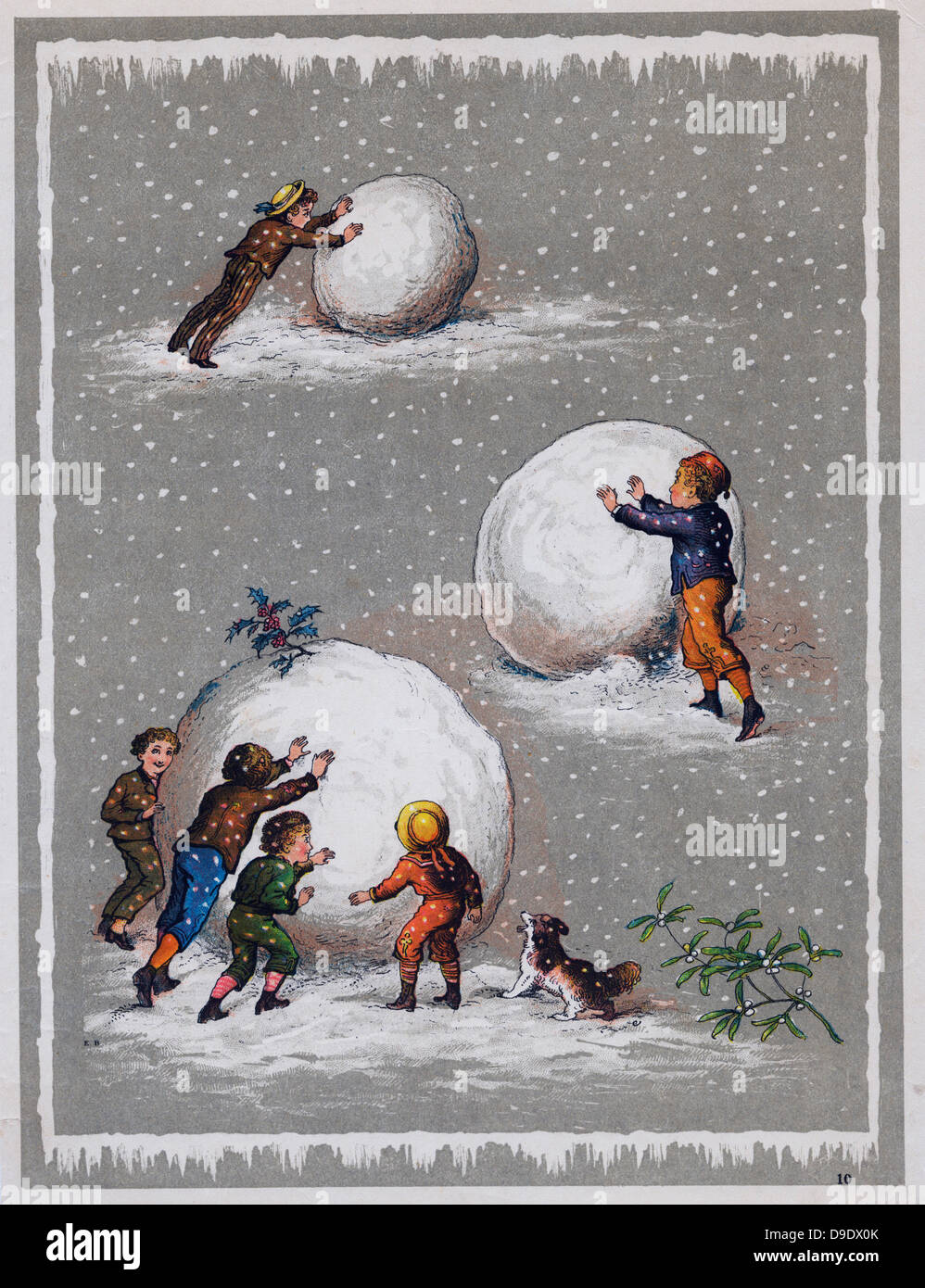 Children making a giant snowball. Illustration c1890 Stock Photo - Alamy