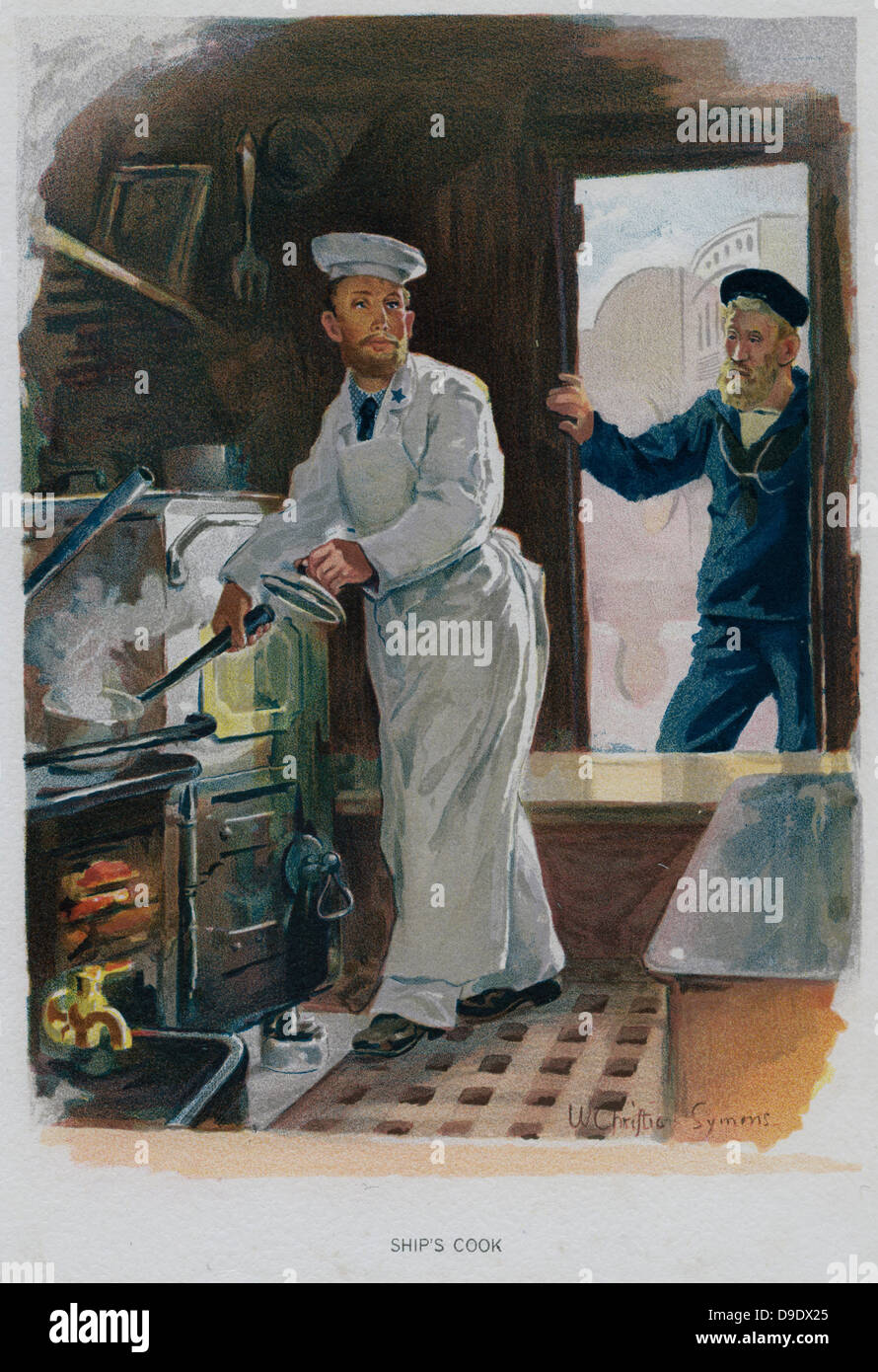 Ship's cook at work in his galley, c1890 Stock Photo - Alamy