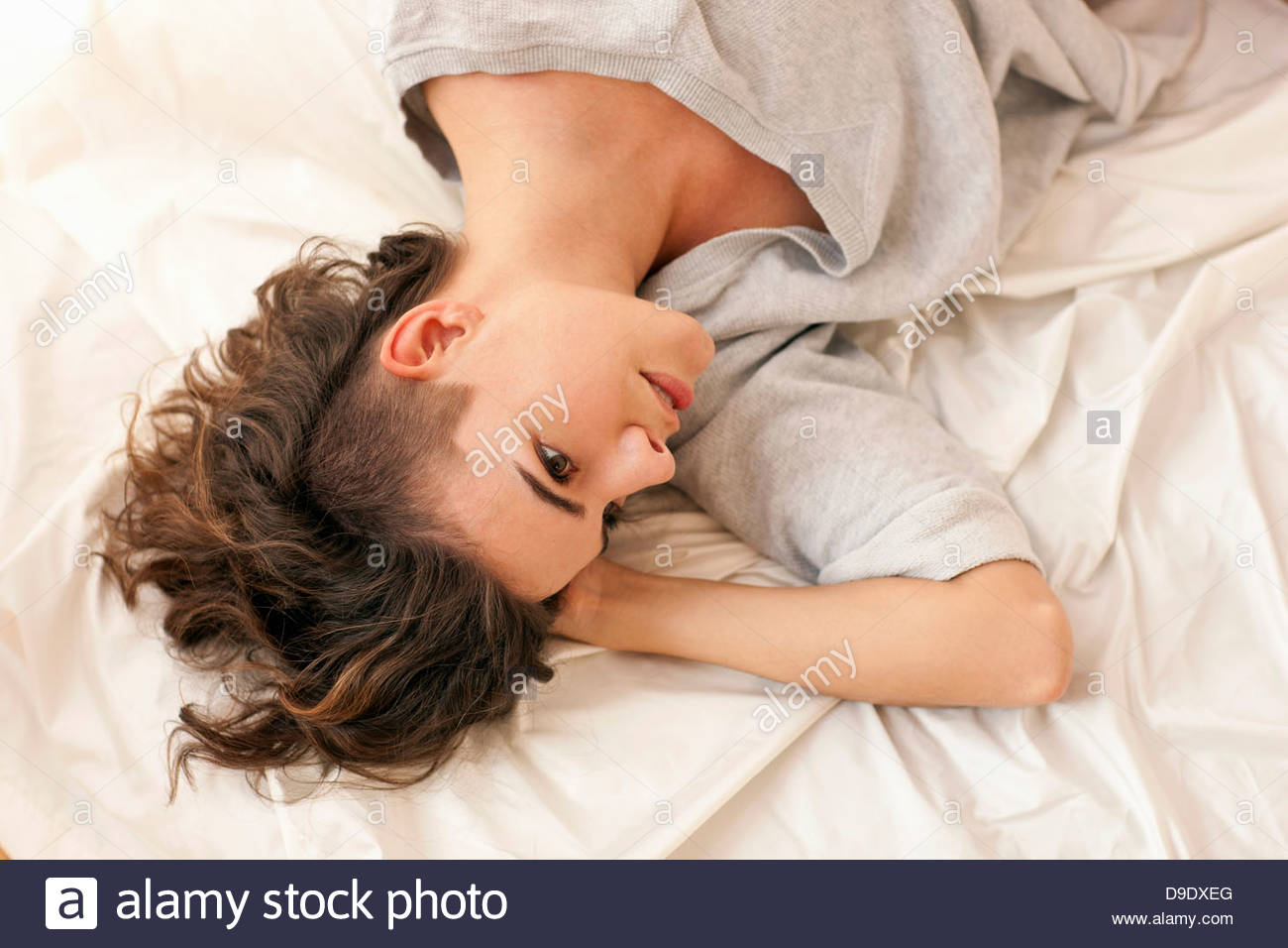 Woman Bed Overhead Alone Stock Photos & Woman Bed Overhead Alone Stock ...