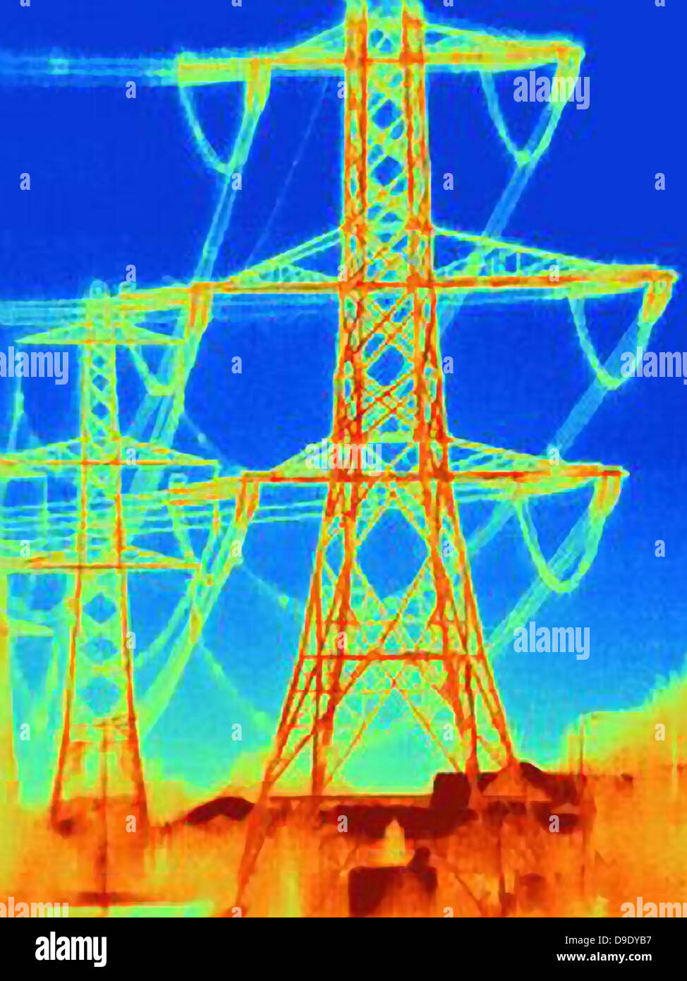 Thermal image of electricity pylons Stock Photo - Alamy