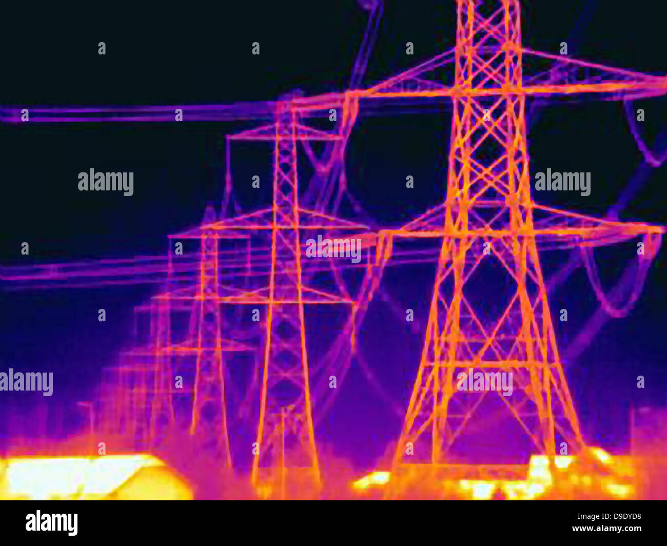 Electricity pylons, thermal image Stock Photo - Alamy