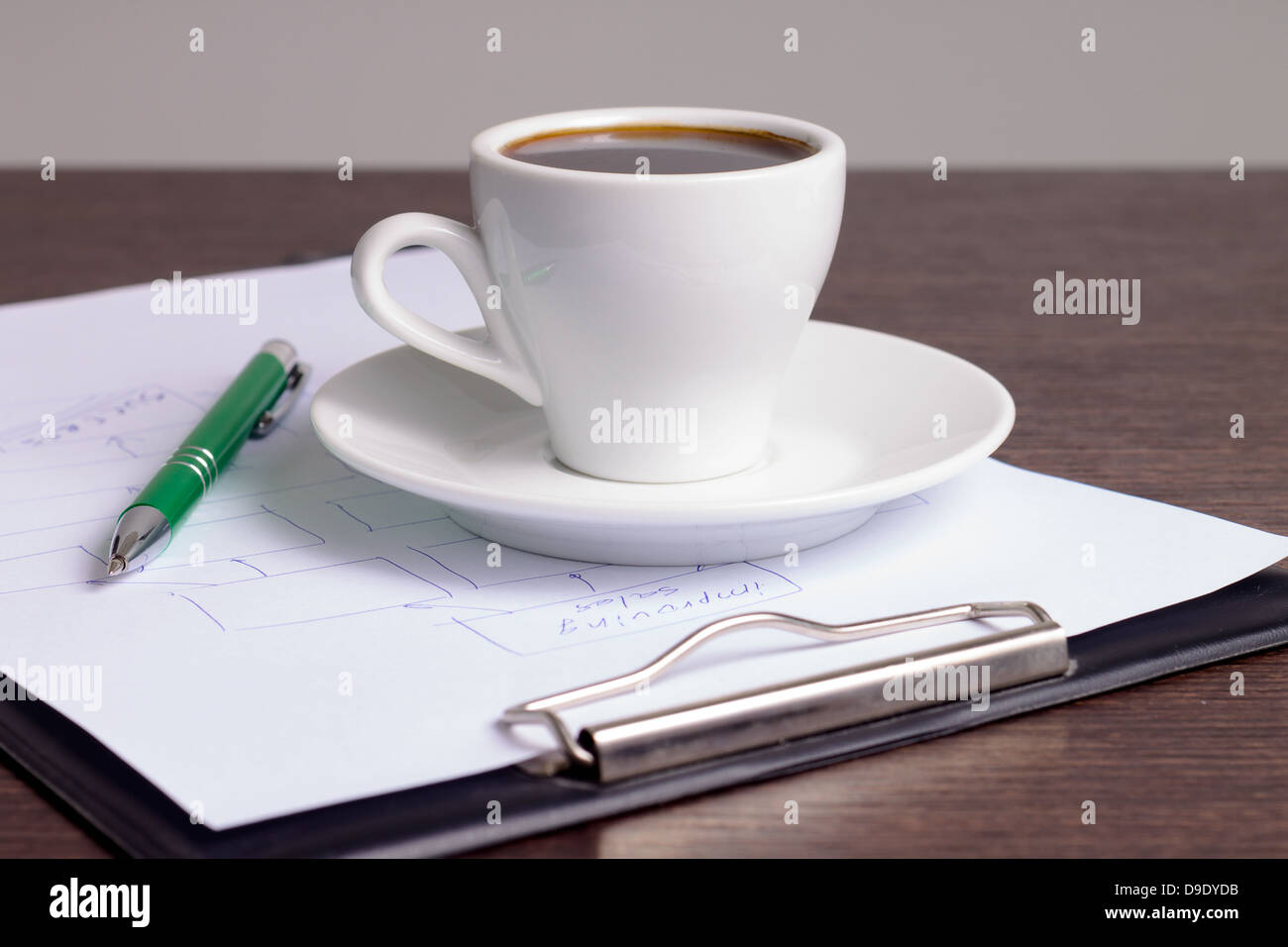 Workplace of businessman. Notes and cup of coffe Stock Photo - Alamy