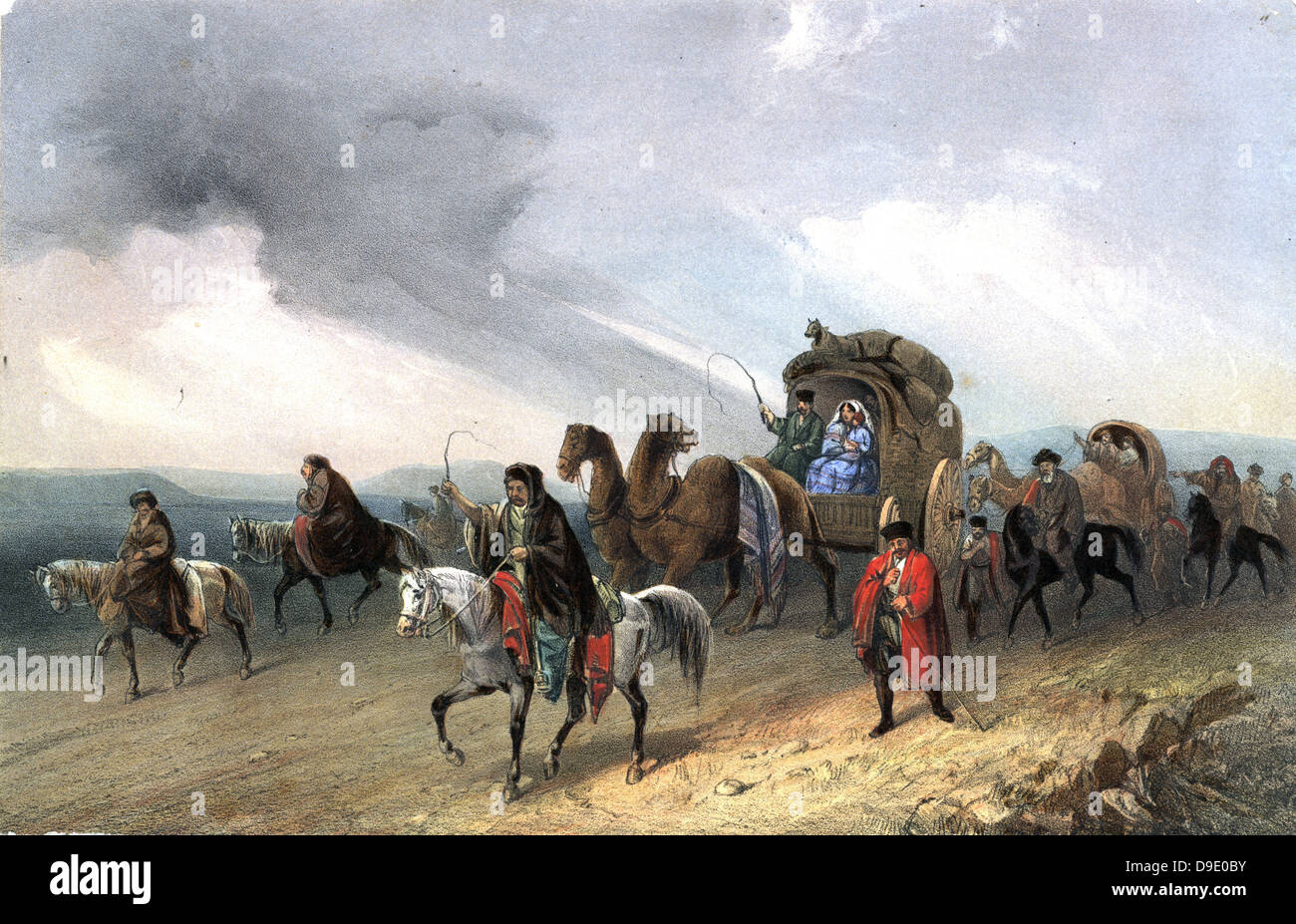 Tartars travelling across the Great Steppe. Lithograph c1840 Stock ...