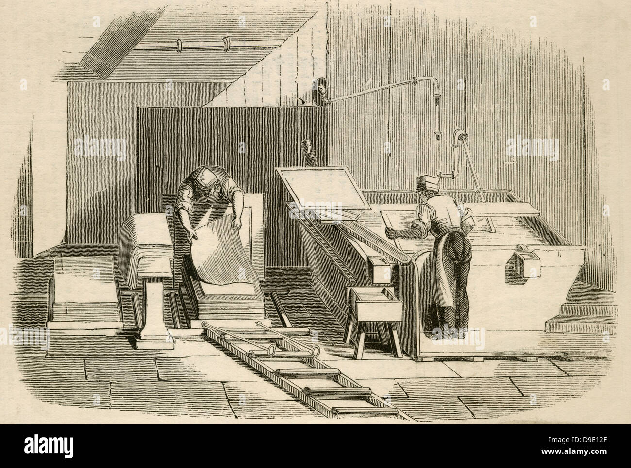 Making paper by hand. Engravingc1851 Stock Photo - Alamy