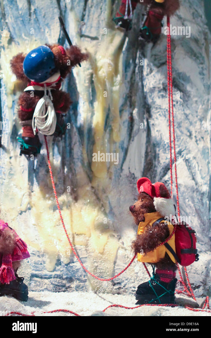 Teddy bear toy mountain climbing scene at Teddy bear farm Stock Photo ...