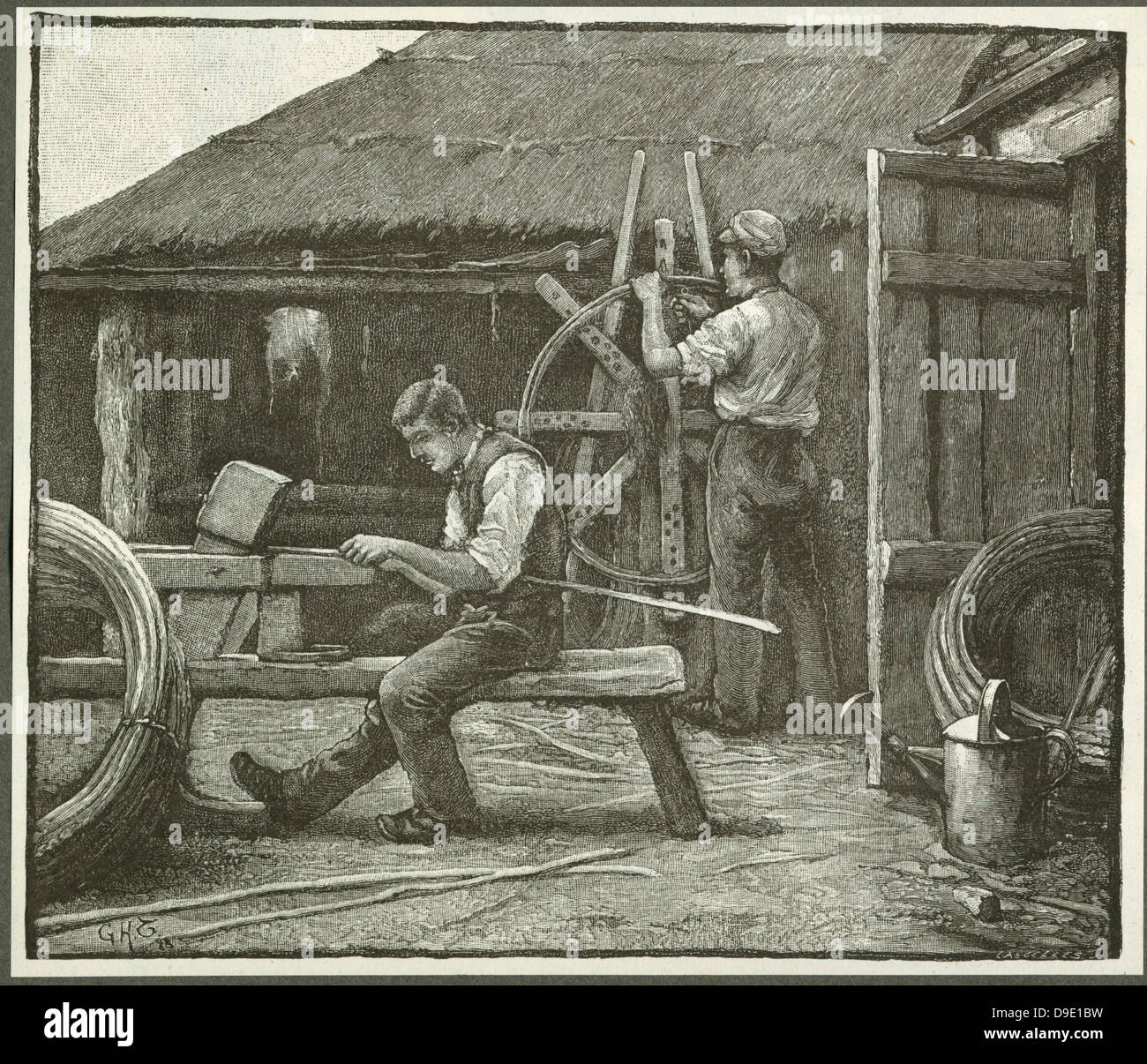 Coopering: Making hoops for barrels, Cumbria, England, 1884 Stock Photo ...