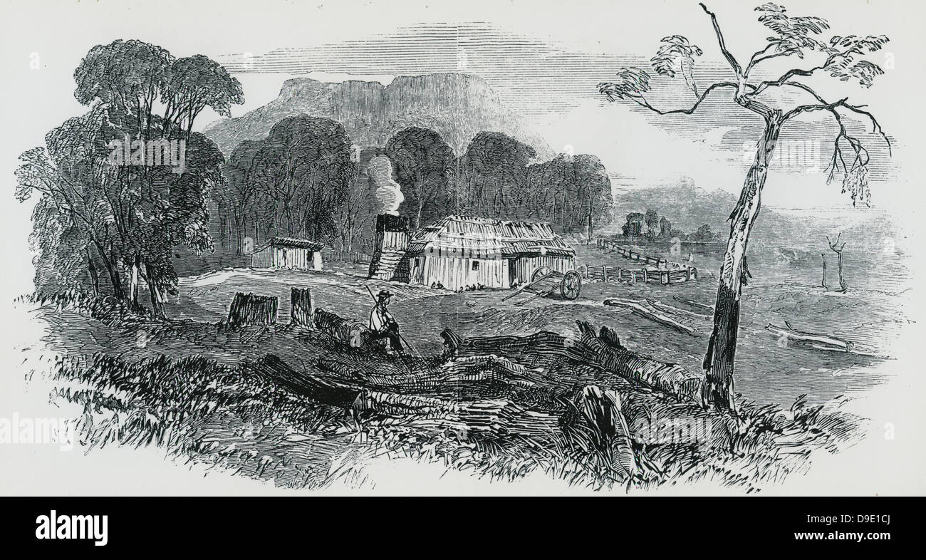 Exterior of a settlers hut in the australian bush hi-res stock ...