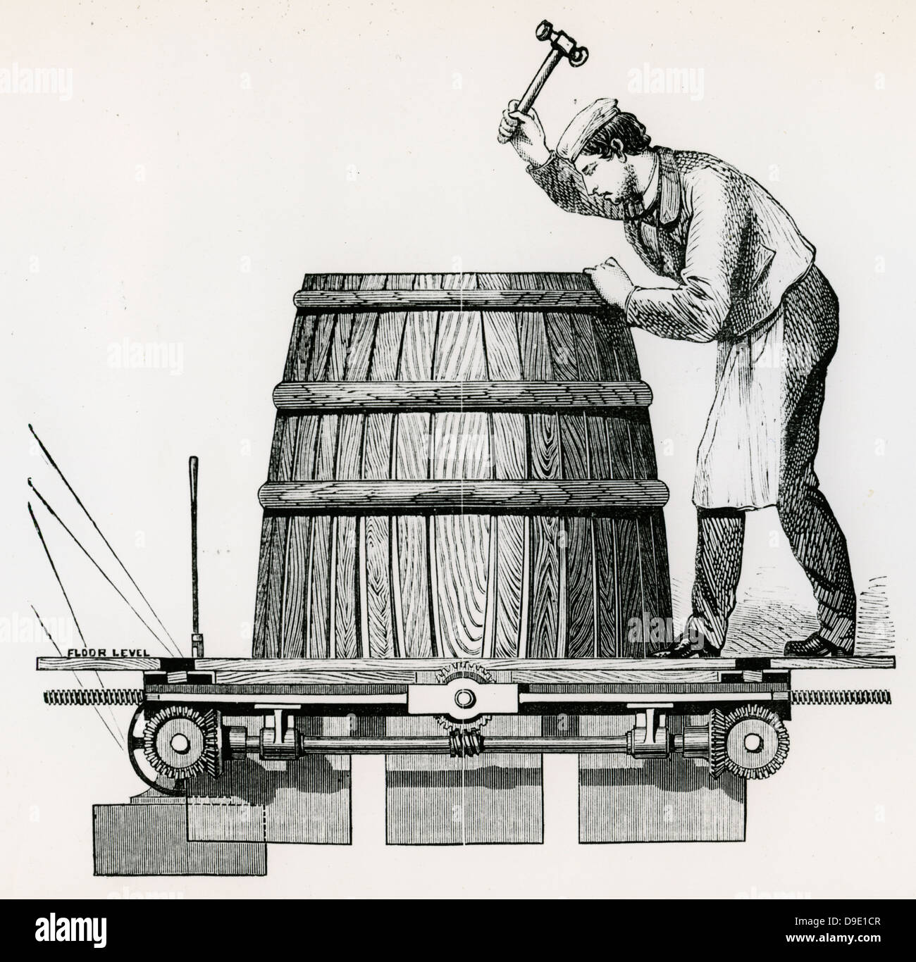 Coopering: Trussing machine for making barrels. Engraving 1869 Stock ...