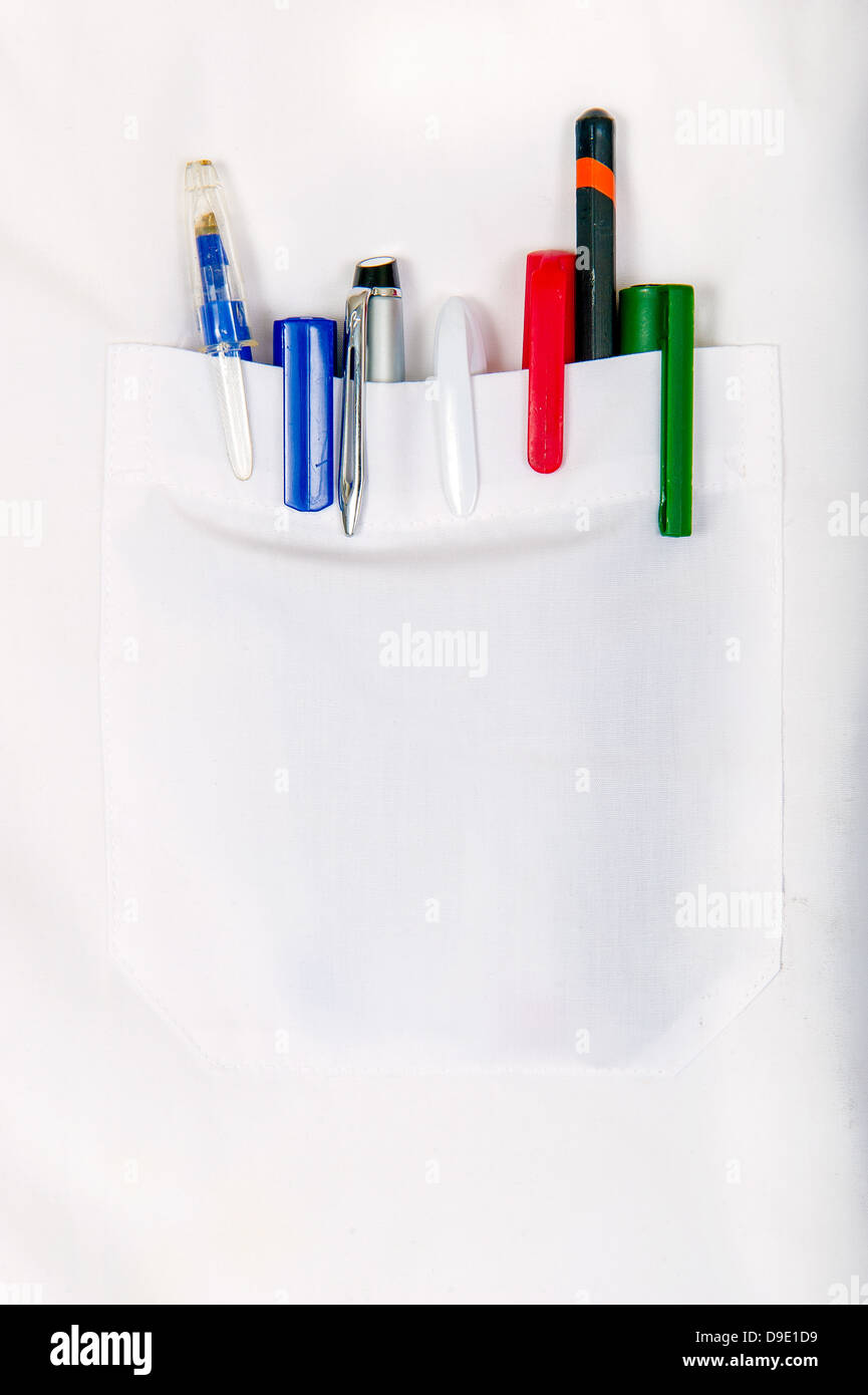 a close up of a white shirt with pens in the pocket Stock Photo - Alamy