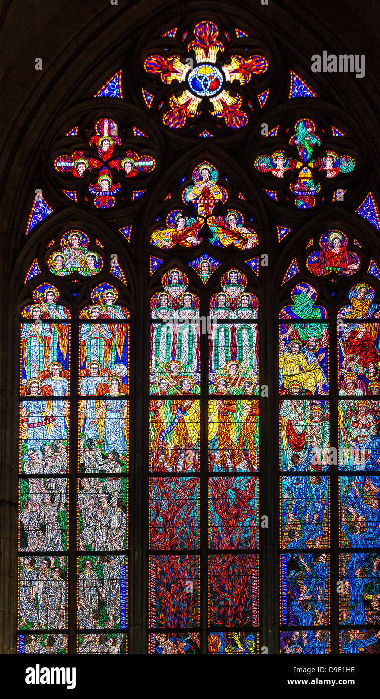 Stained glass window in St Vitus Cathedral, Prague Stock Photo - Alamy
