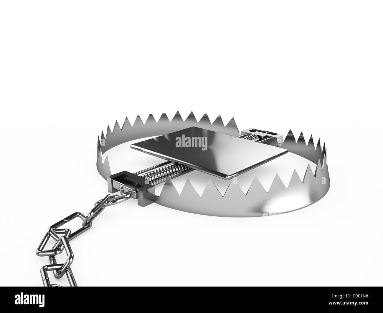 Empty trap with a chain, isolated on a white background Stock Photo - Alamy