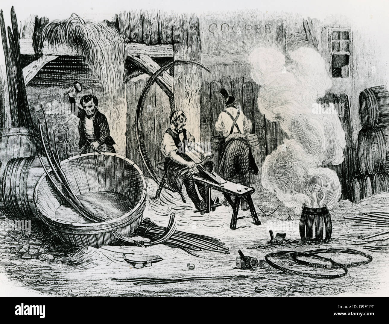Coopers at work. Engraving 1837 Stock Photo - Alamy