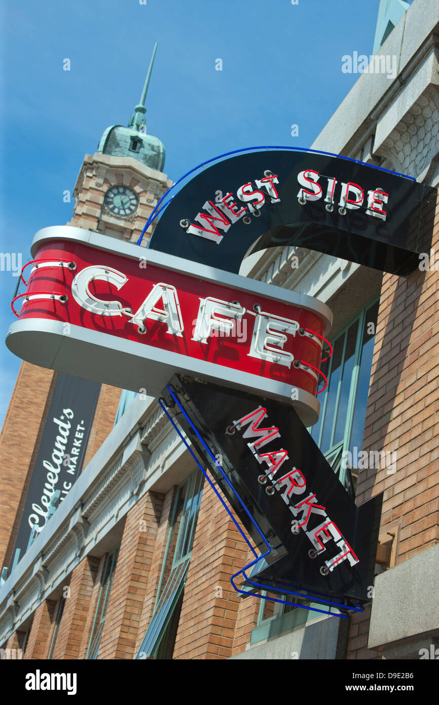 CAFE NEON SIGN WEST SIDE MARKET CLEVELAND OHIO USA Stock Photo - Alamy