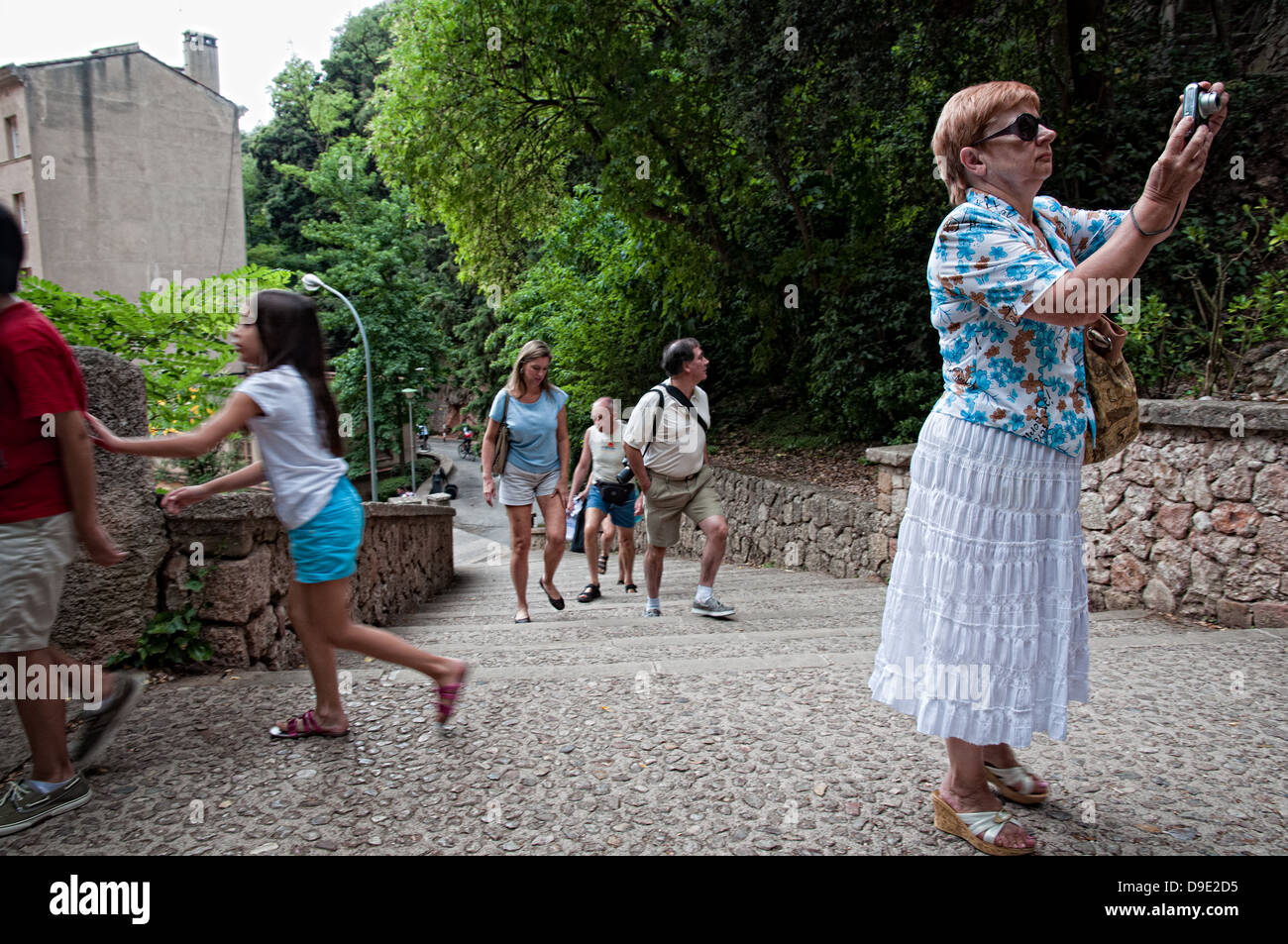 Tourists visiting Montserrat monastery. Catalonia, Spain Stock Photo ...