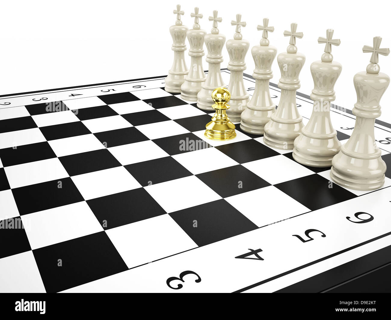 gold pawn and some white kings - strategy and leadership concept, 3d ...