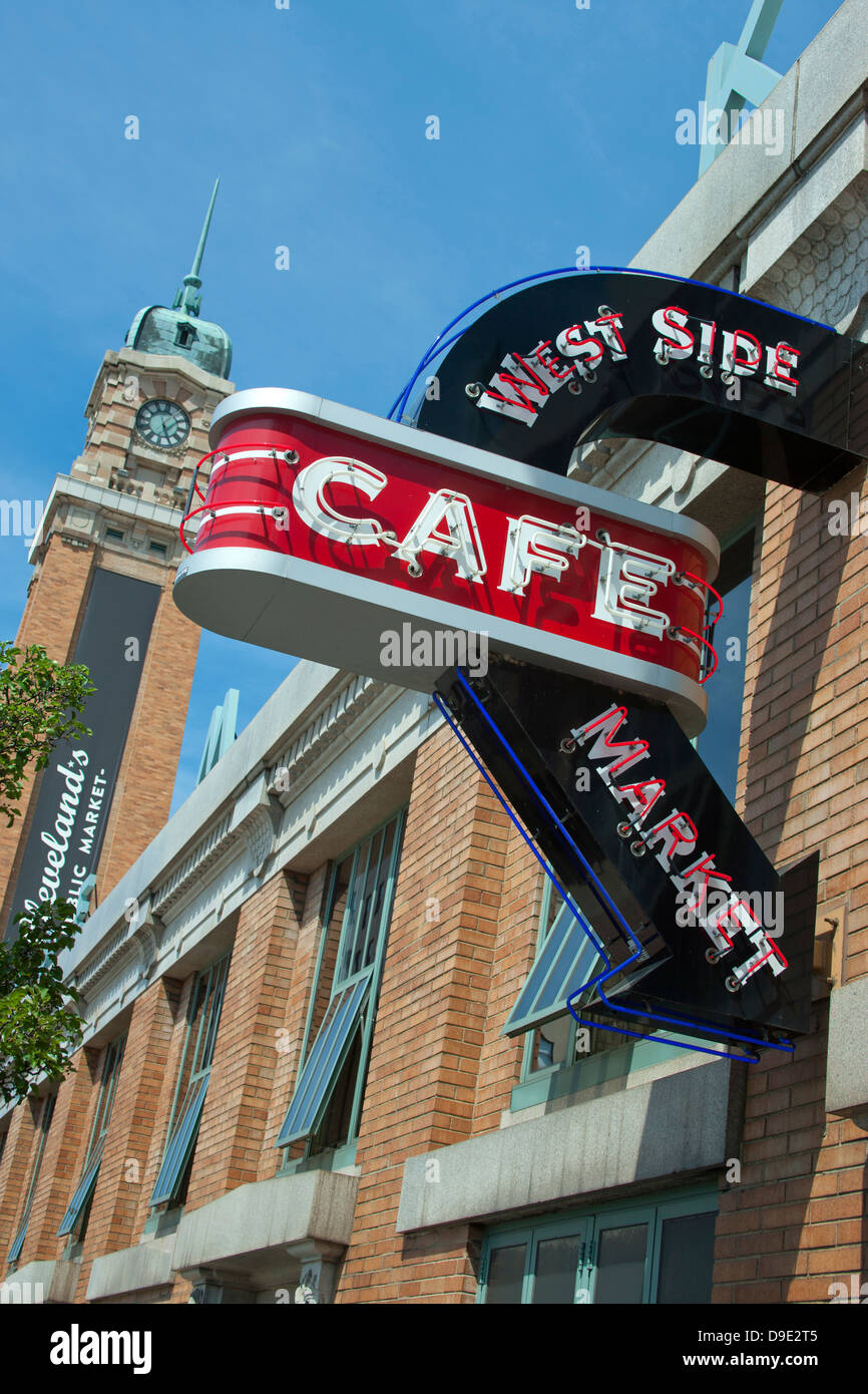 CAFE NEON SIGN WEST SIDE MARKET CLEVELAND OHIO USA Stock Photo - Alamy