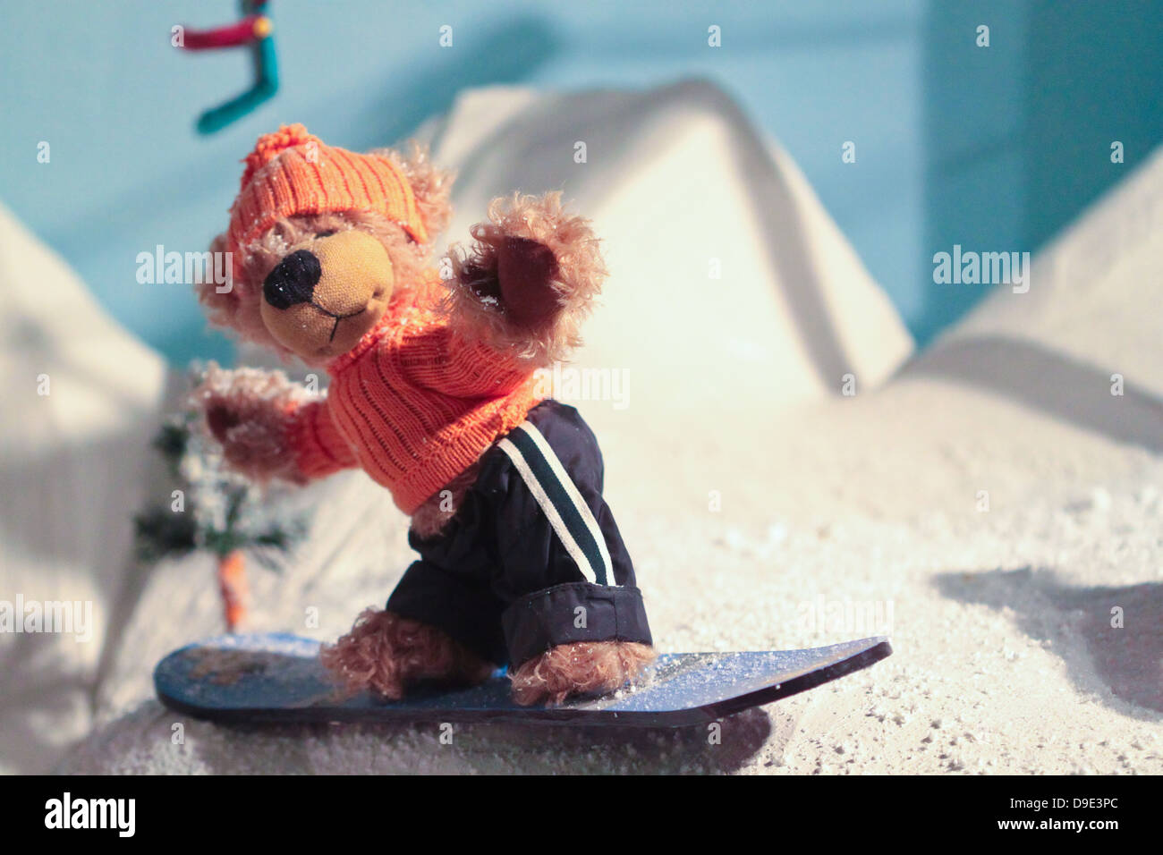 Teddy bear toy snowboarding scene at Teddy bear farm Stock Photo - Alamy