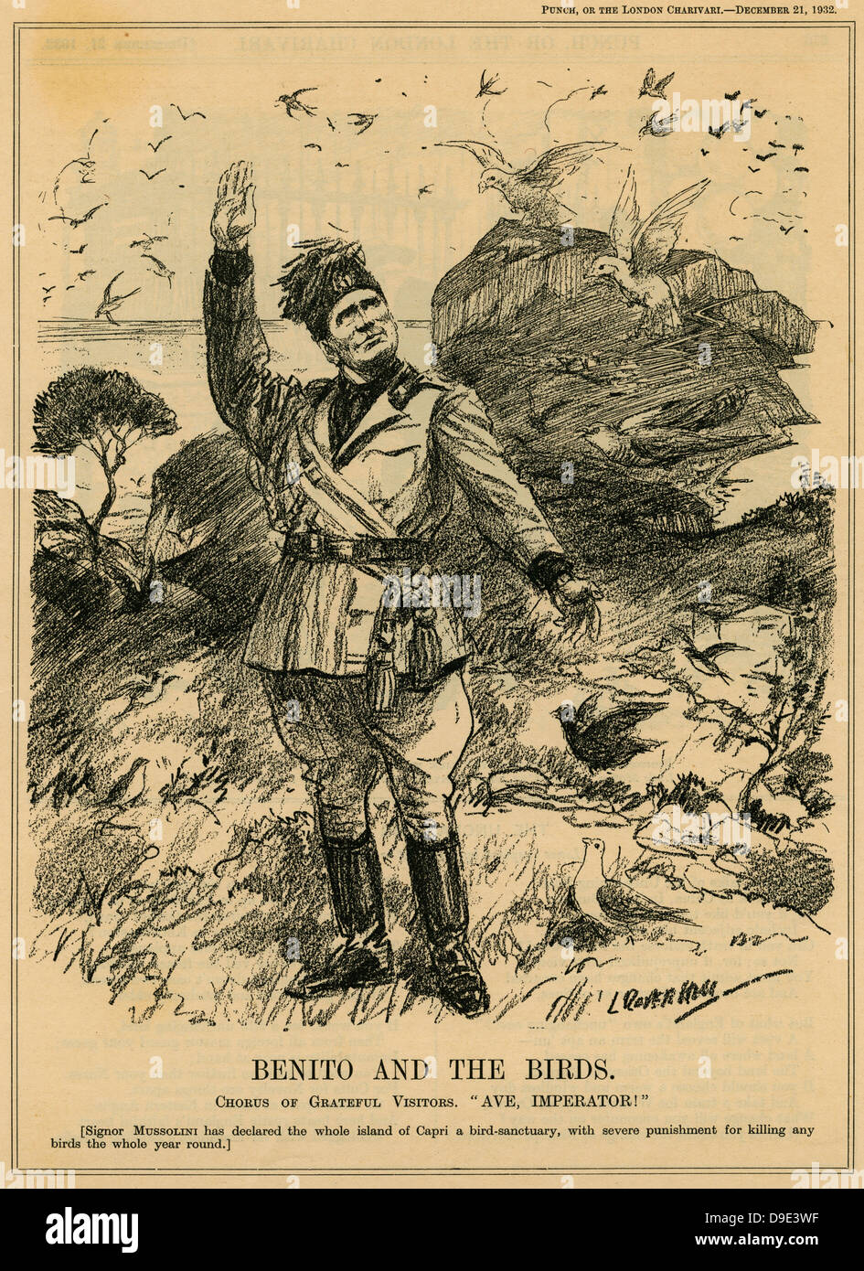 Benito Mussolini (1883-1945) declaring the whole of Capri a bird ...
