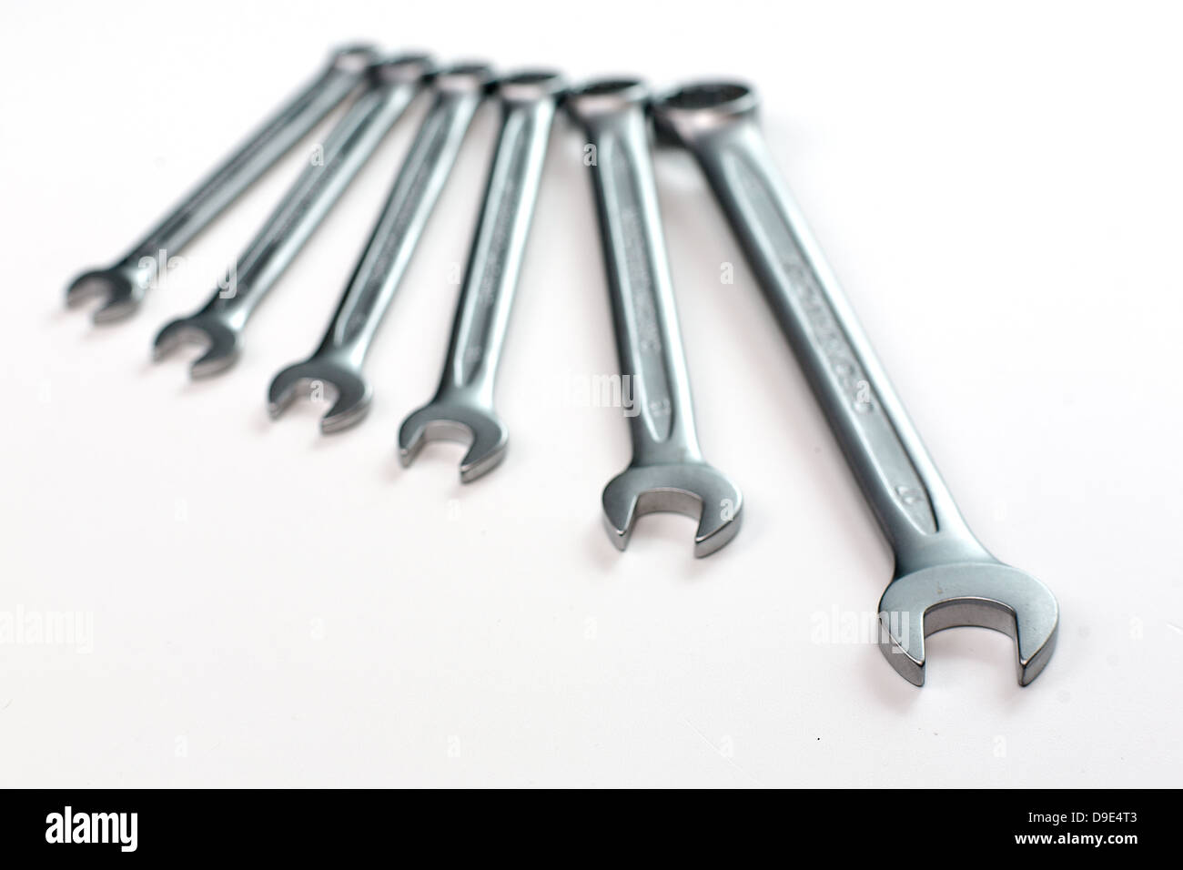 Set silver spanner on white background Stock Photo - Alamy
