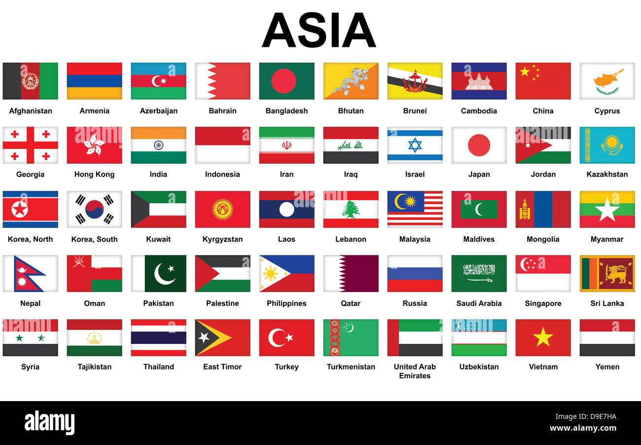 set of icons with Asian countries flags Stock Photo - Alamy
