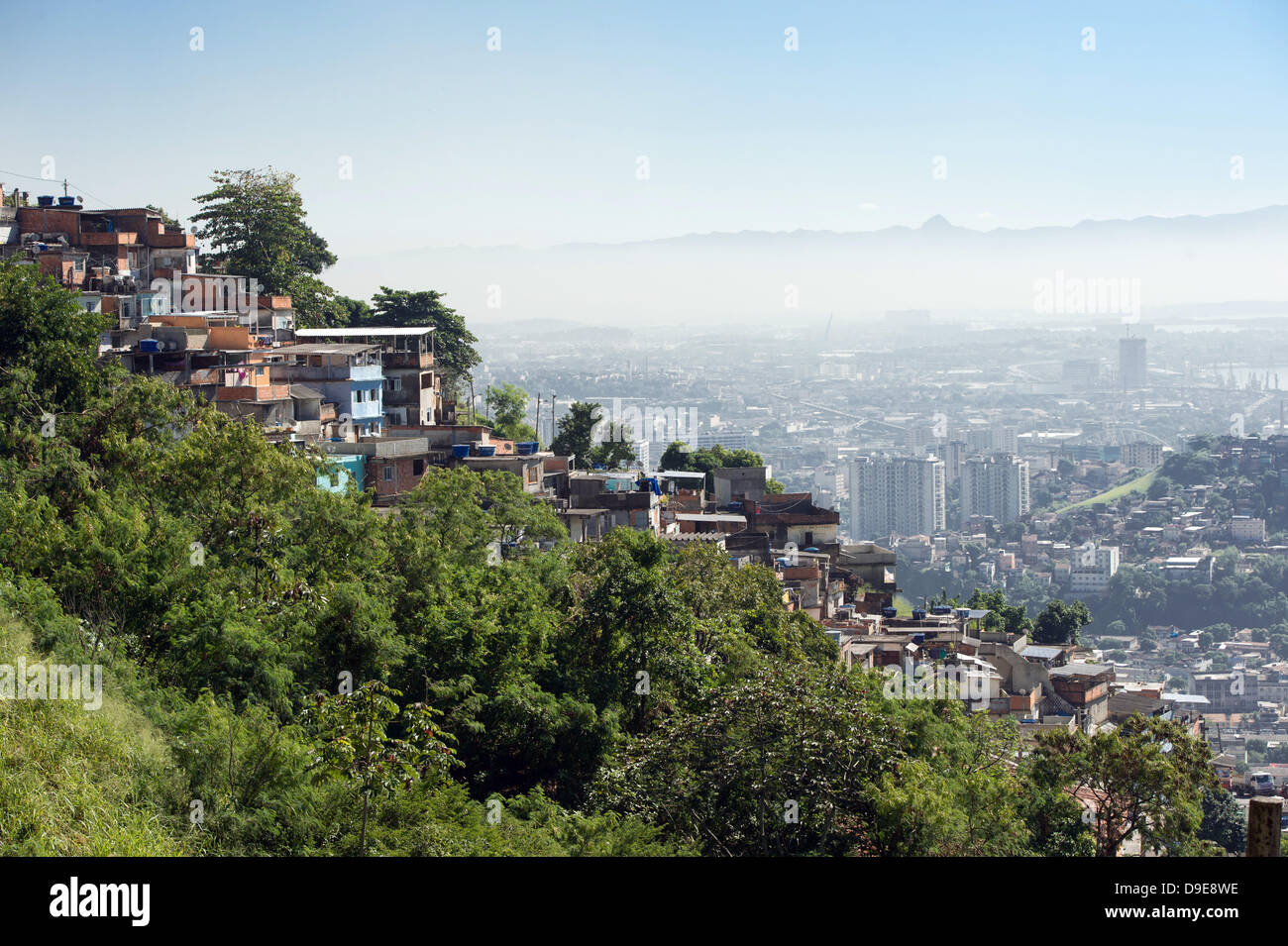 A view of residential huts in the favela Santa Marta in Rio de Janeiro ...