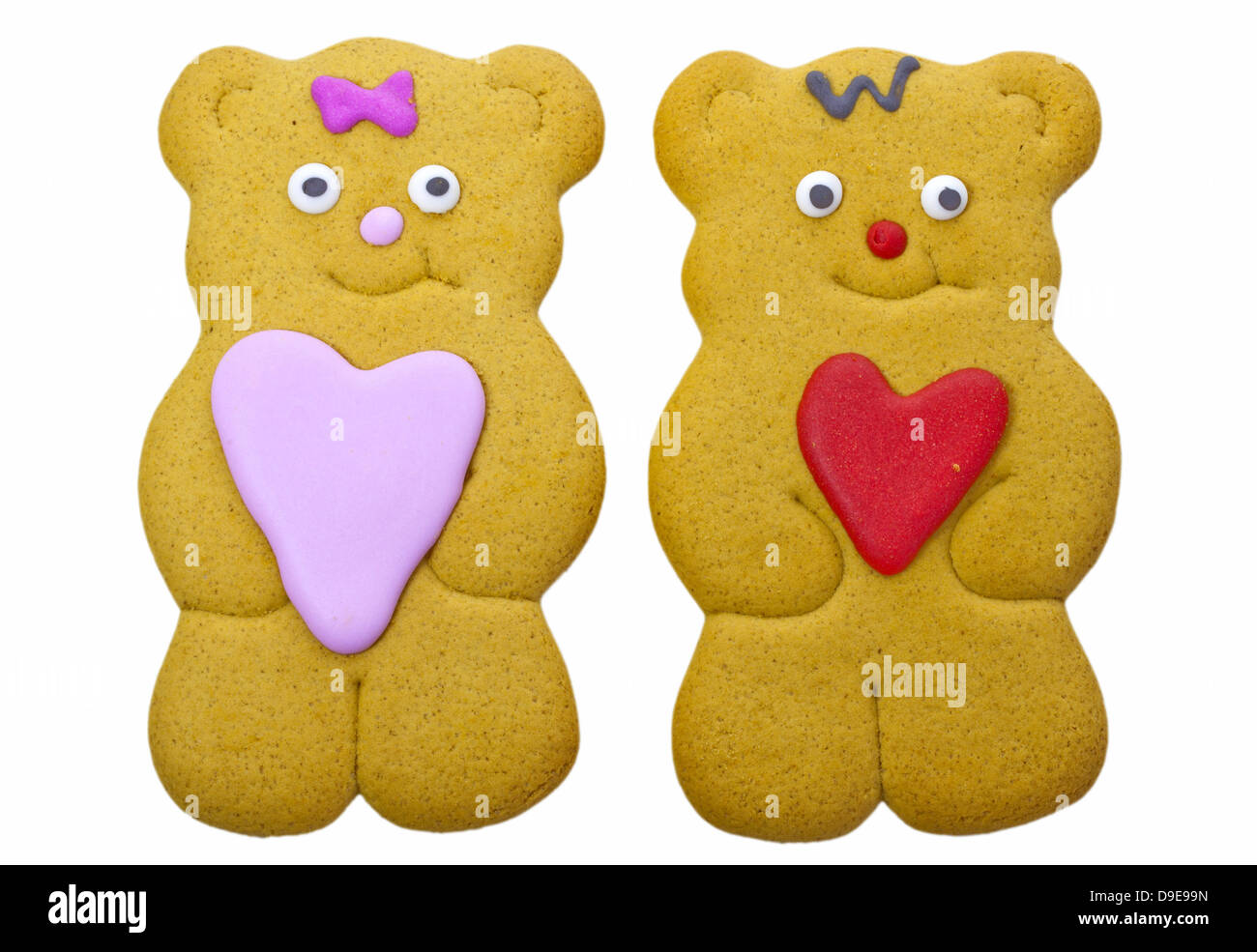 Two gingerbread teddy bears Mr. and Mrs. Sweetheart isolated on white ...