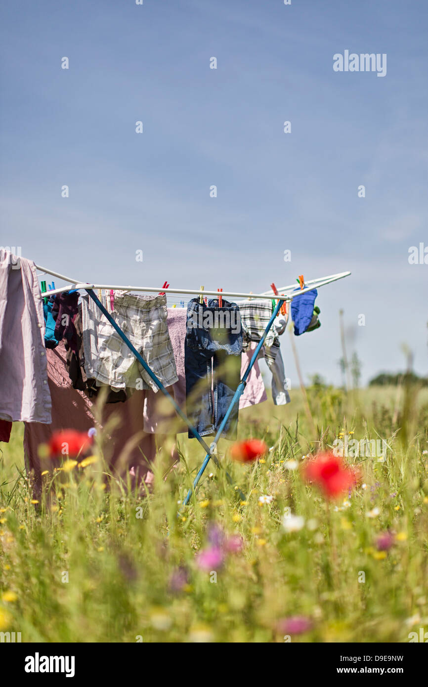 Clothes line in garden drying hi-res stock photography and images - Alamy