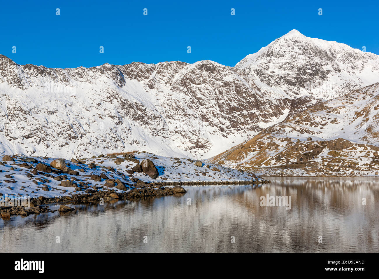 Snowdon Summit (Yr Wyddfa) in snow, Snowdonia National Park, Wales, UK ...