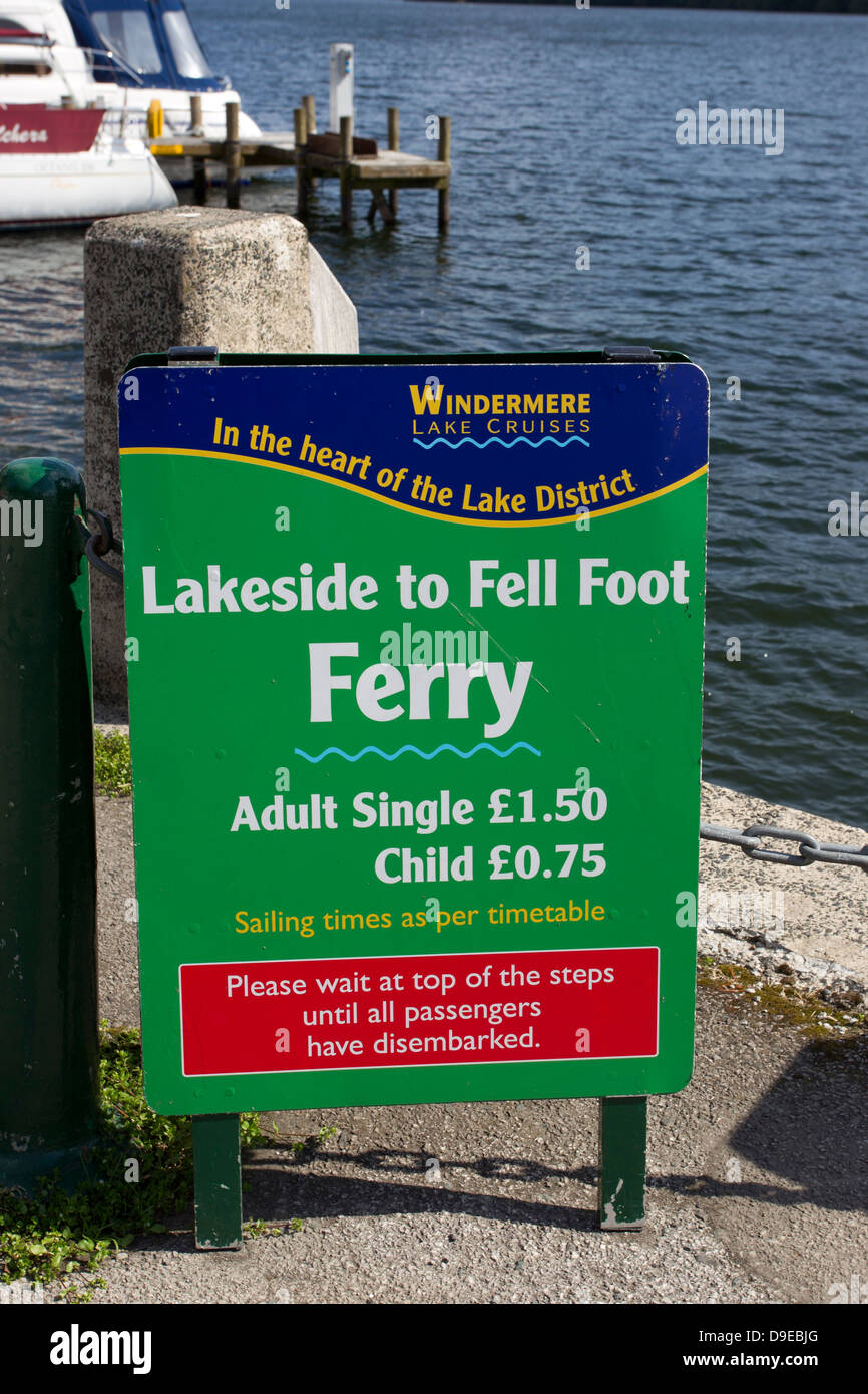 Windermere Lake Cruises sign at Lakeside on Lake Windermere Stock Photo ...