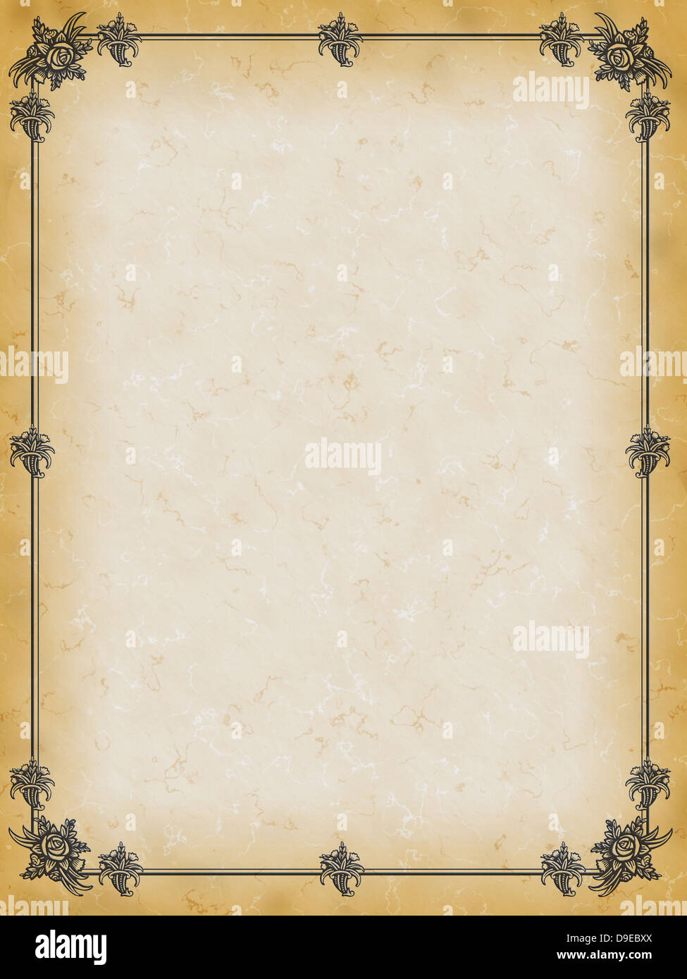 Large stained old paper with decorative ornaments. Zoom in to see the ...