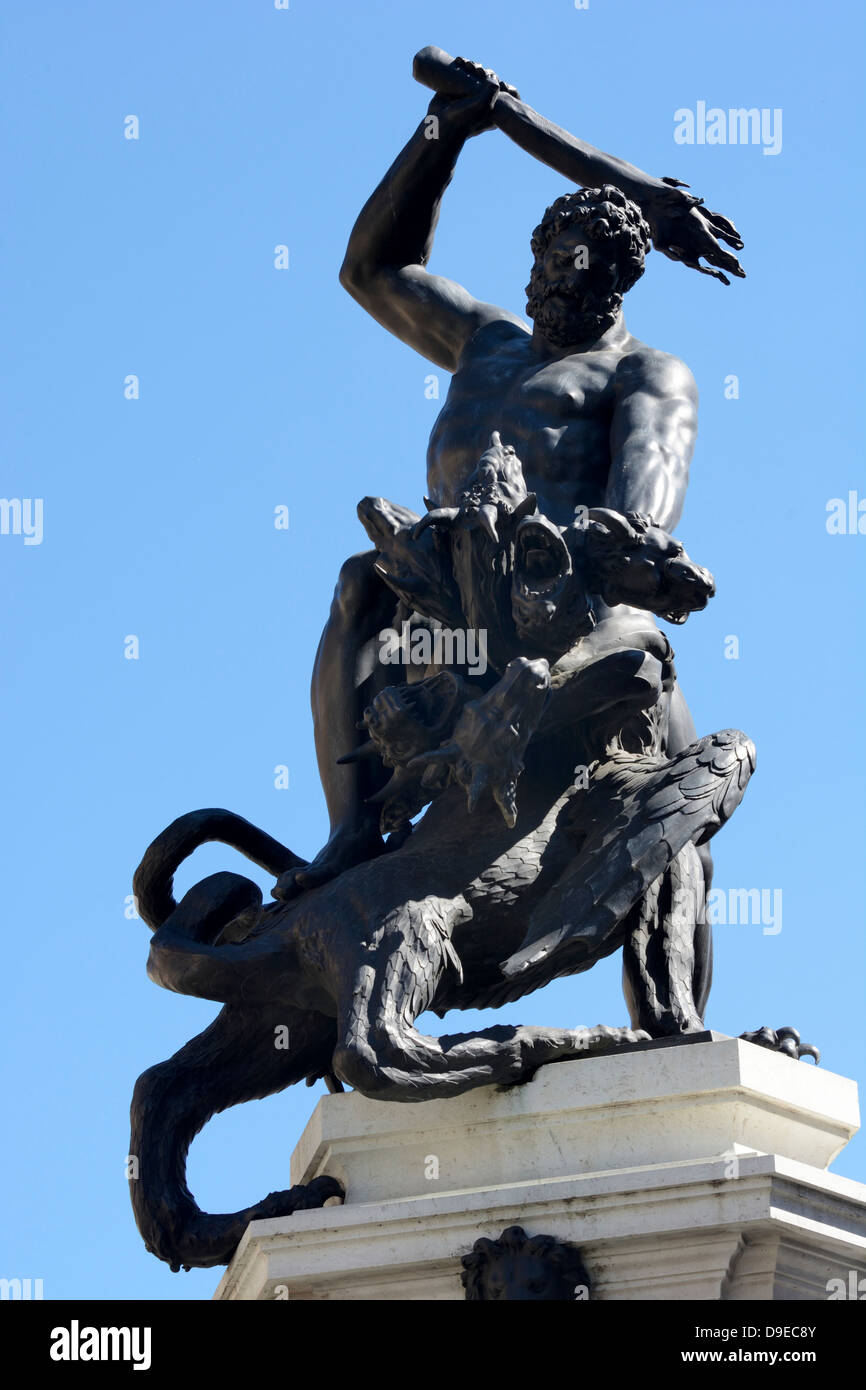 The Herkules fountain in Augsburg, built 1600. Herkules is fighting ...