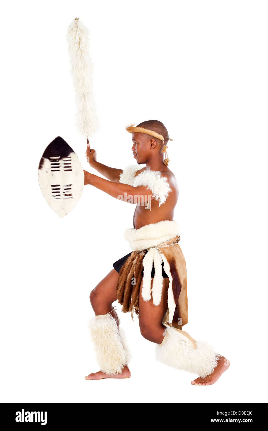 Zulu warrior on white background Stock Photo - Alamy