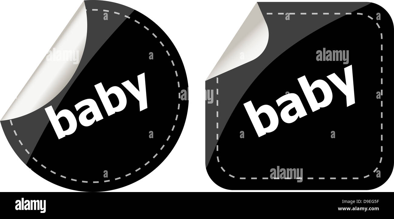 baby word on black stickers button set, label Stock Photo - Alamy