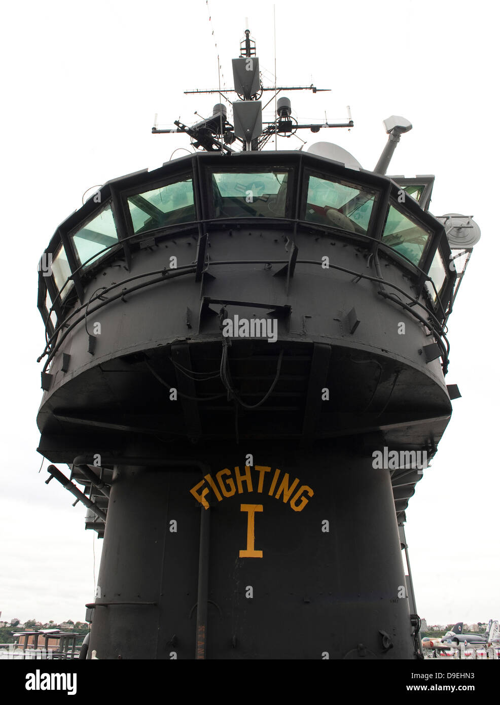 View of the front section of the superstructure of the USS Intrepid ...
