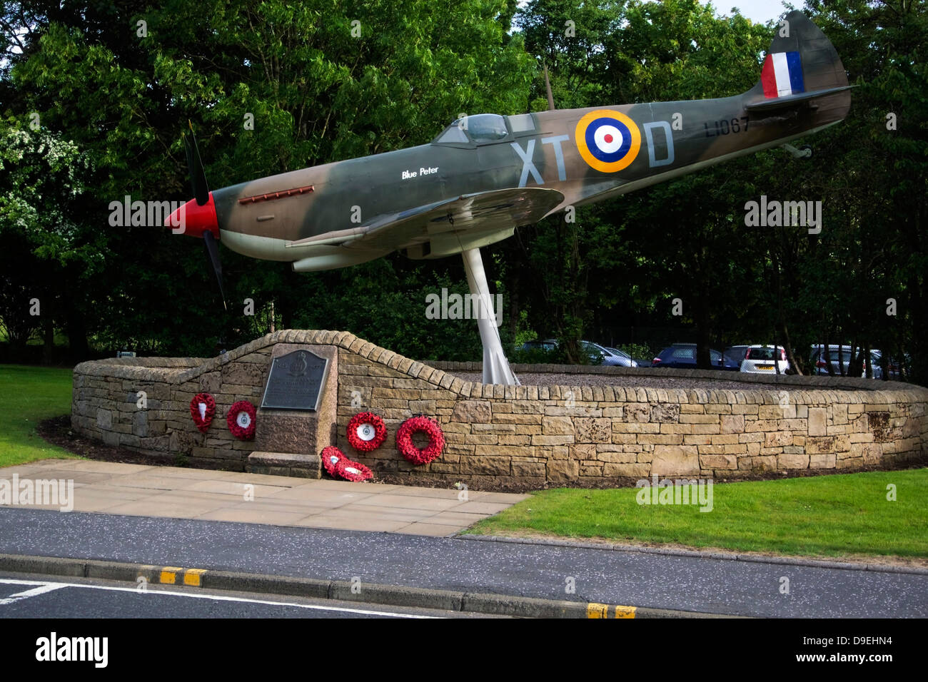 Spitfire Fighter Aircraft Blue Peter Memorial Edinburgh Airport Stock ...