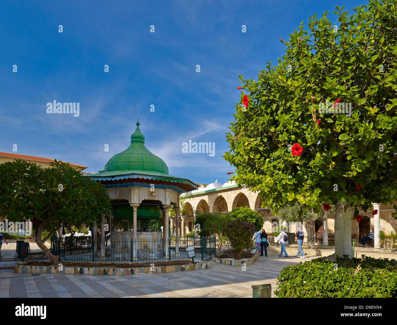 Courtyard of El Jazzar Mosque with fountain in Acre, Israel Stock Photo ...