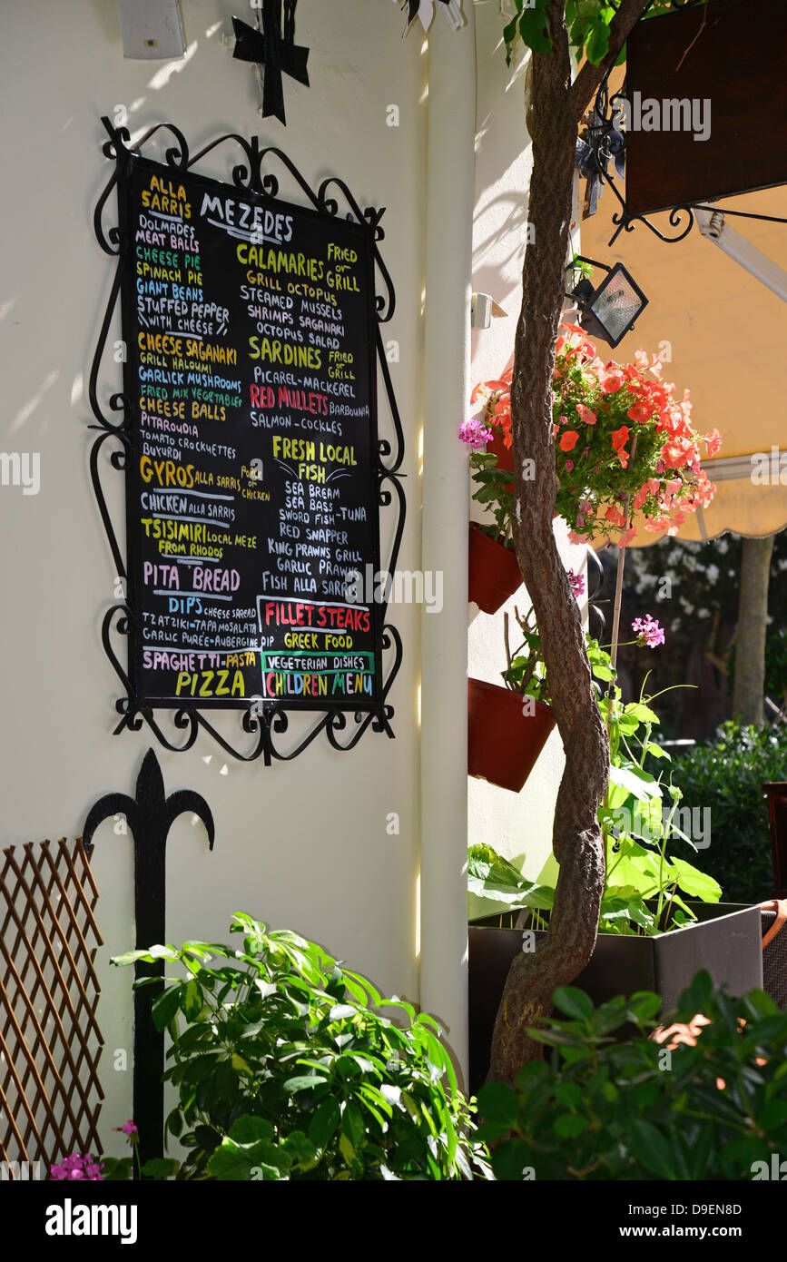Colourful Greek menu in Old Town, City of Rhodes, Rhodes (Rodos), The ...
