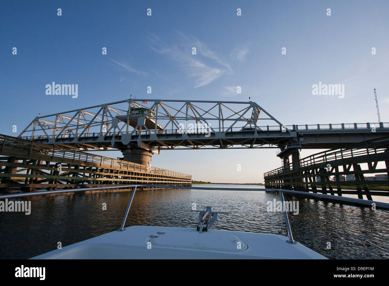 A view from the Intracoastal waterway of the Ben Sawyer swing bridge ...