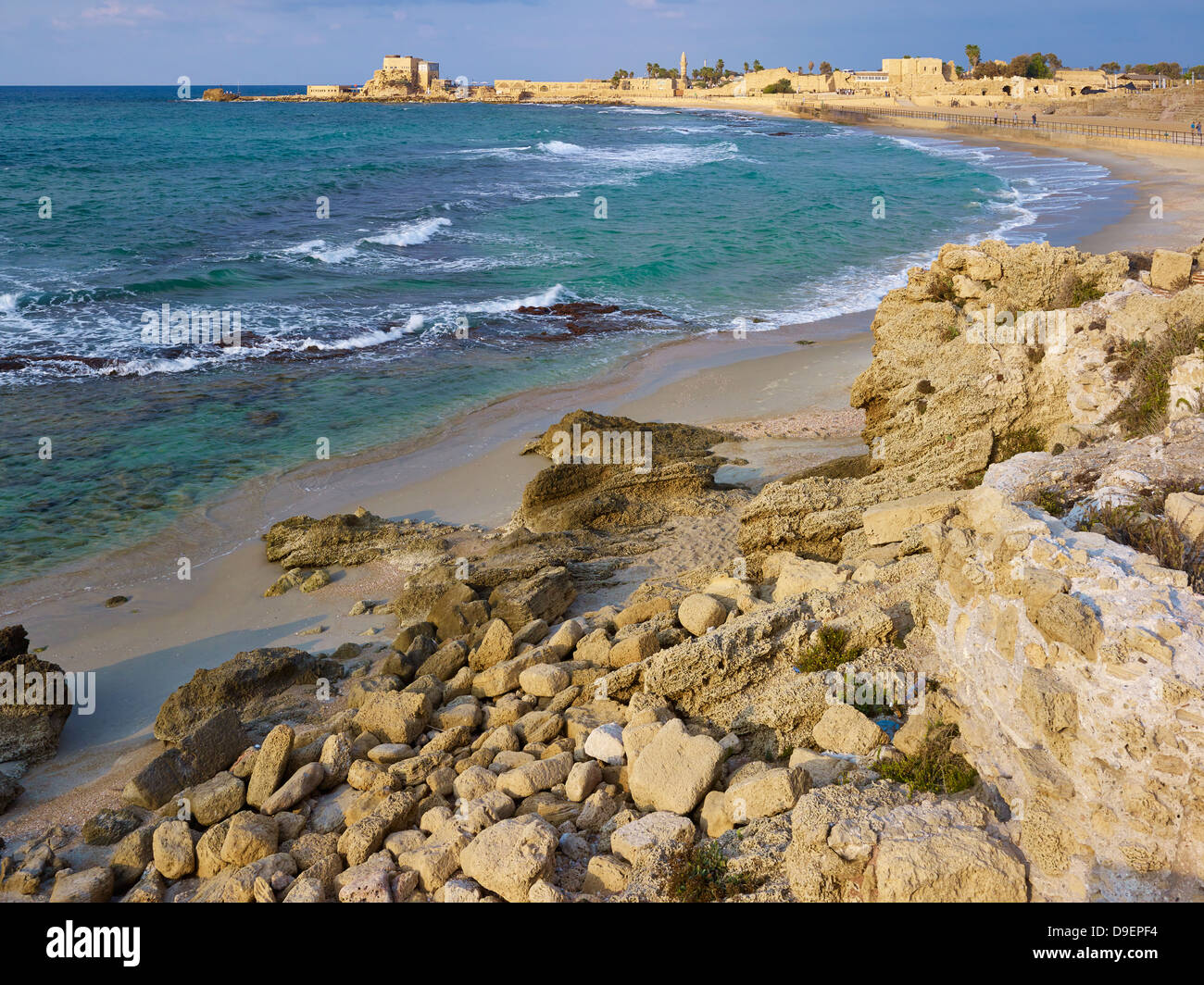 Mediterranean coast at the Roman archaeological site in Caesarea ...