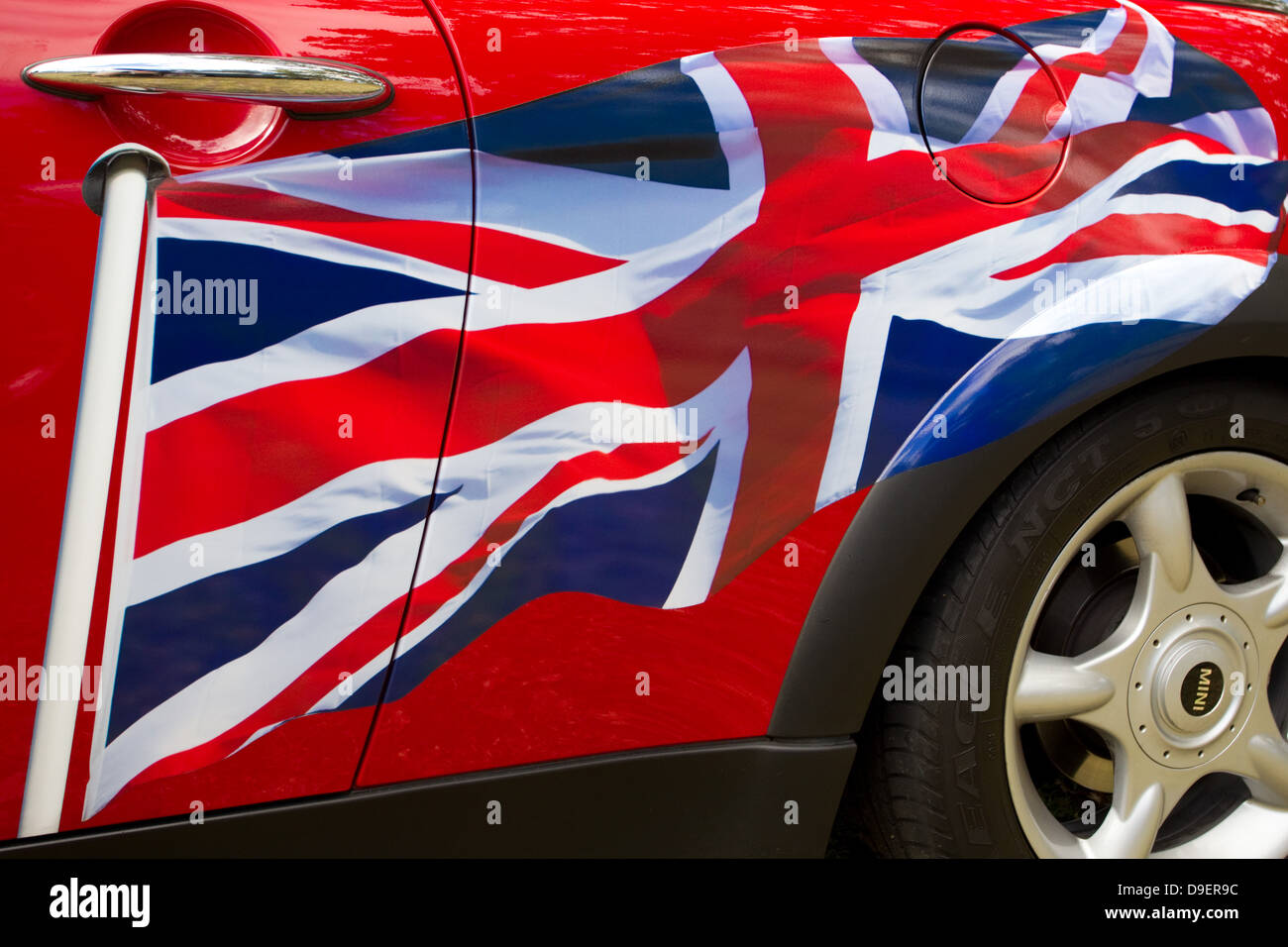 Red Mini with union flag livery Stock Photo - Alamy