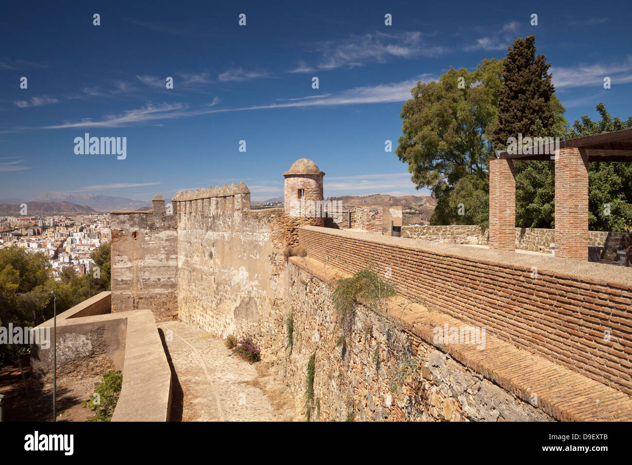 The castle Castillo de Gibralfaro at the mountaine, Monte de Gibralfaro ...
