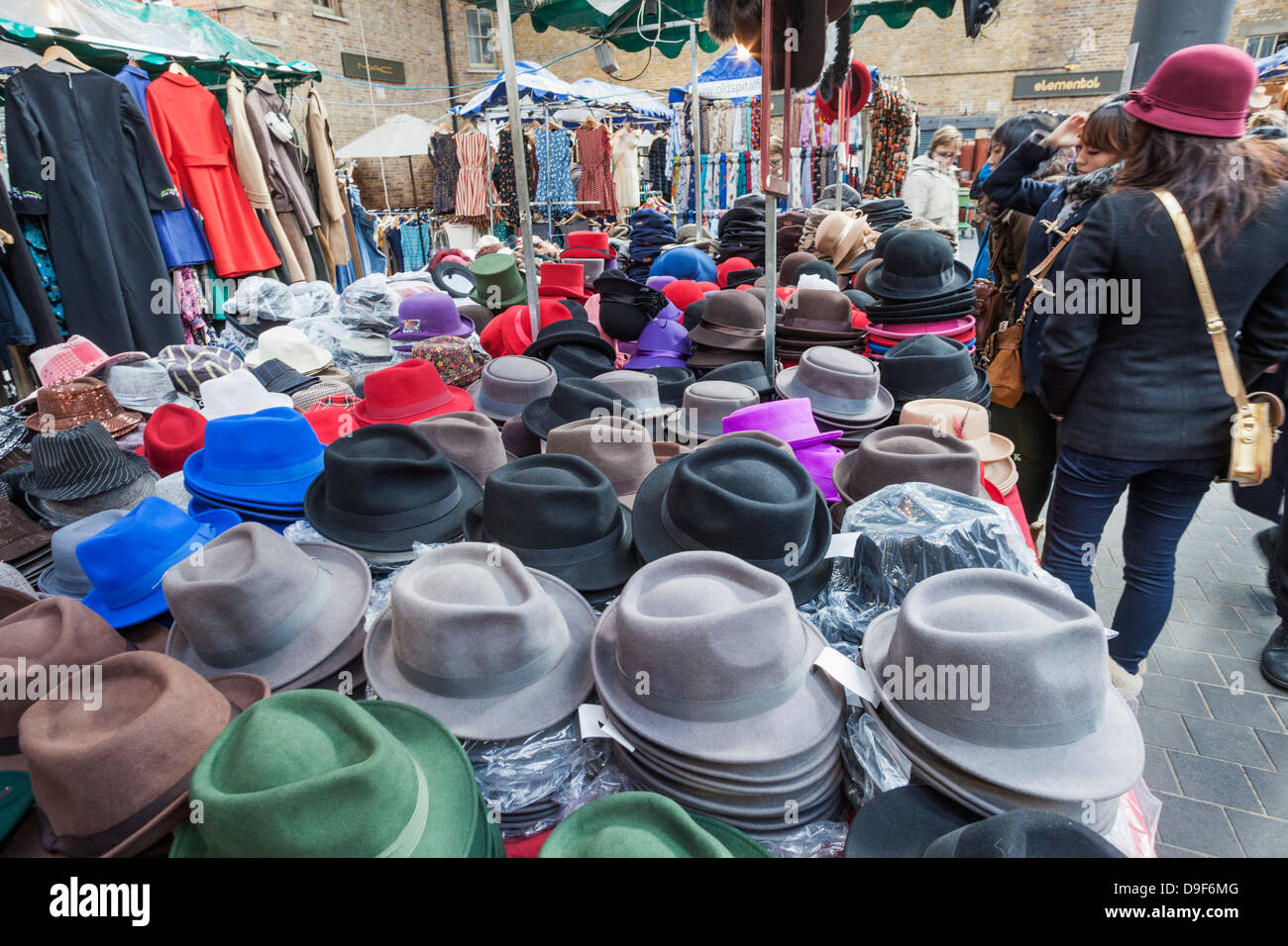England, London, Shoreditch, Spitafields Market, Hat Stall Stock Photo ...