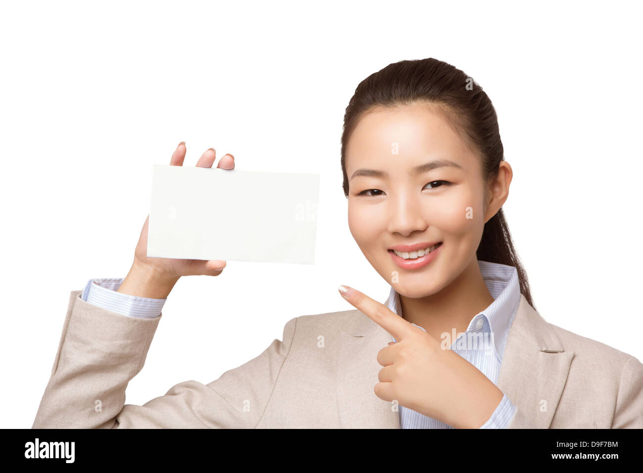 young business woman showing a card Stock Photo - Alamy