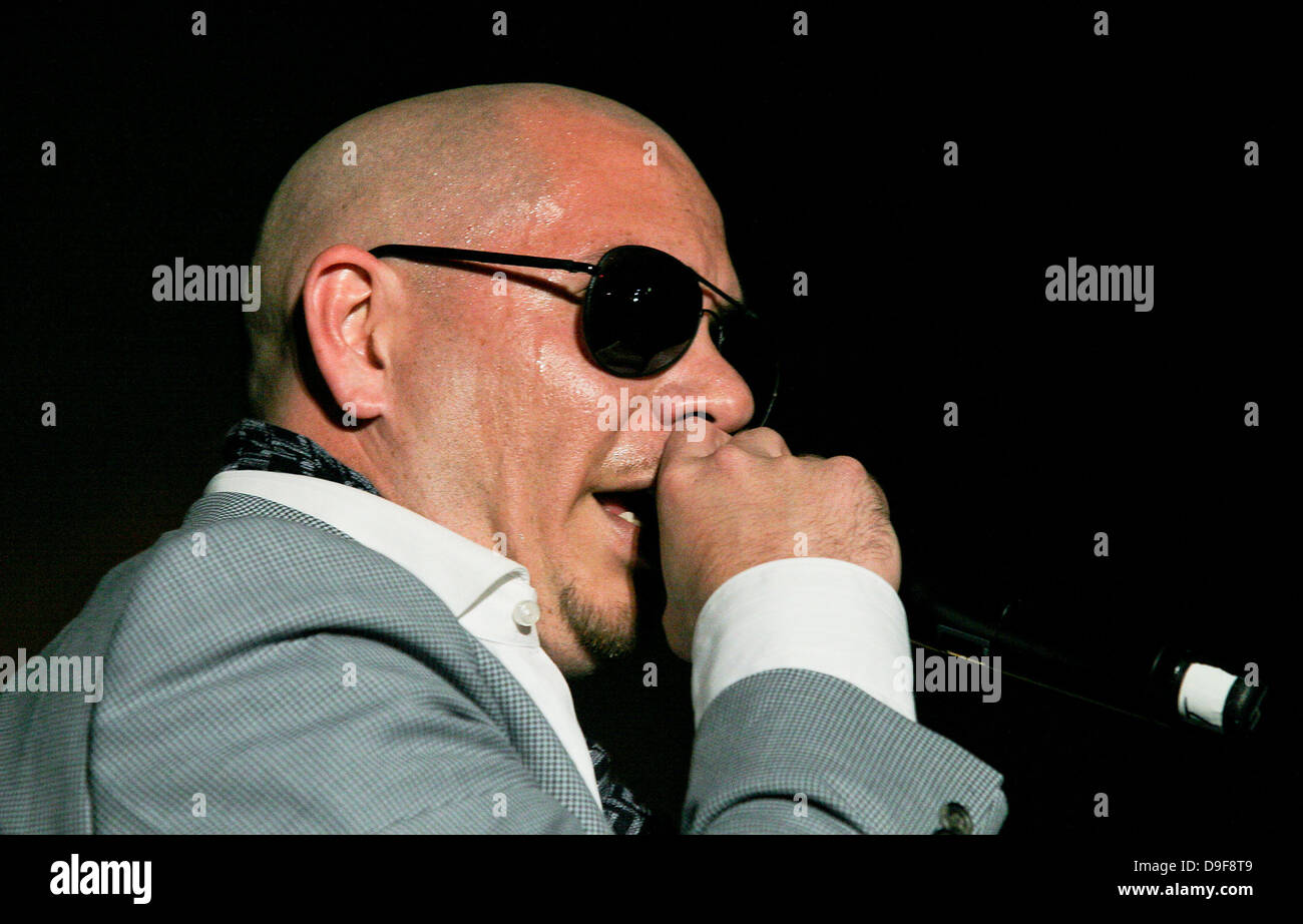 Rapper Pitbull performing on the Music Plaza stage during Mardi Gras at ...