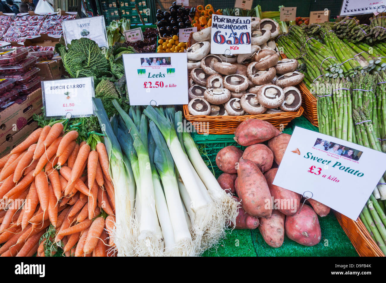England, London, Southwark, Borough Market, Display of Vegetables Stock ...