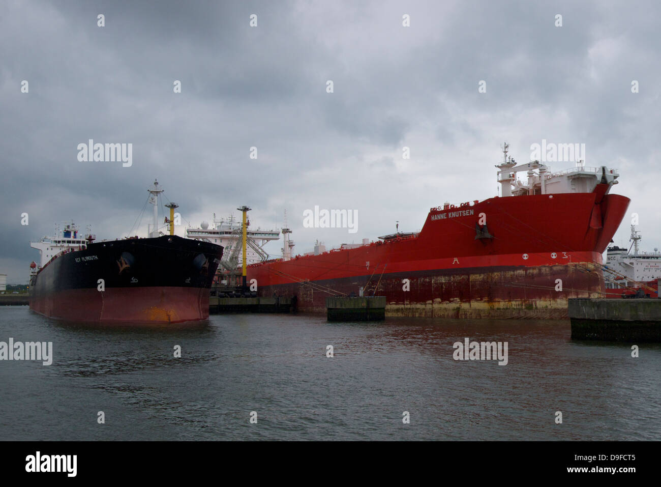 Two large oil tanker ships in the port of Rotterdam, the Netherlands ...